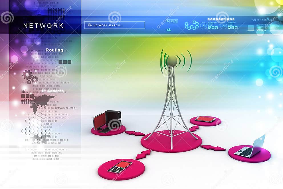 Signal Tower with Networking Stock Illustration - Illustration of ...