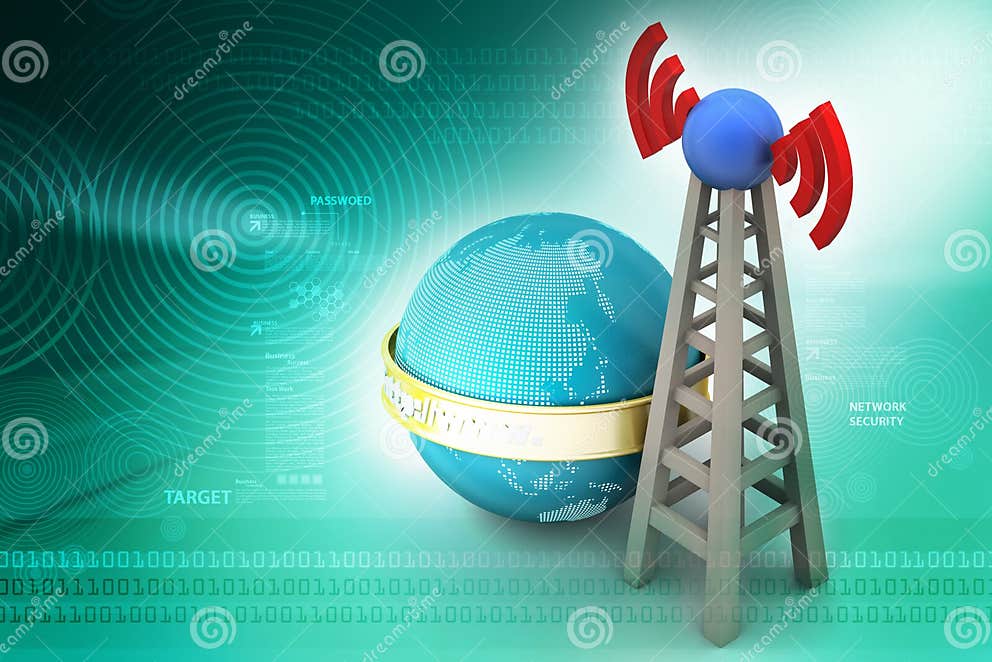 Signal Tower with Networking Stock Illustration - Illustration of ...