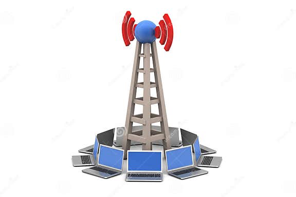 Signal Tower with Networking Stock Illustration - Illustration of globe ...