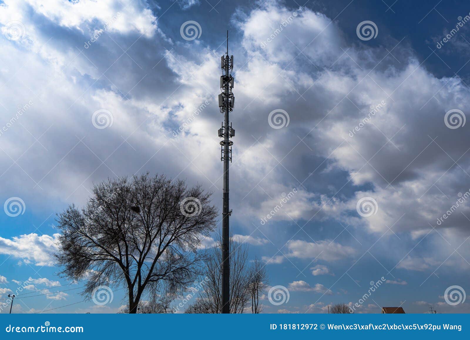 Signal Tower Trees Under Blue Sky and White Clouds Stock Photo - Image ...