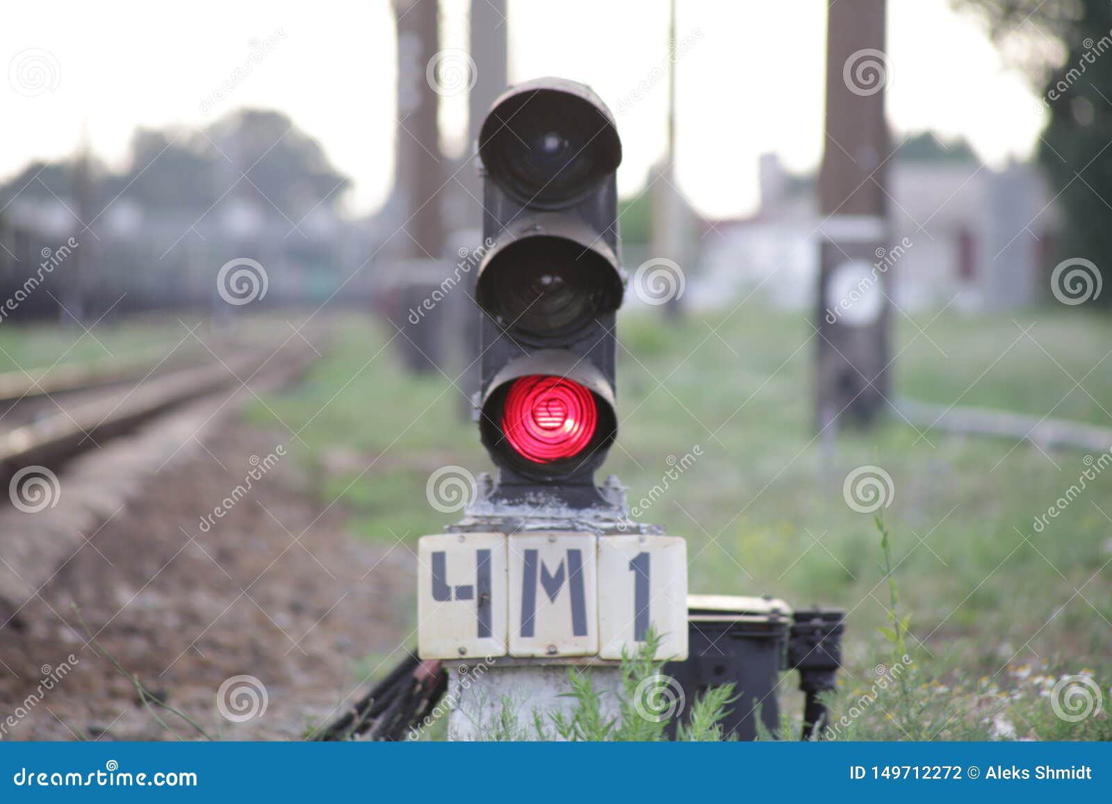 The Signal of the Traffic Light on the Railway Burns Red Means Stop ...