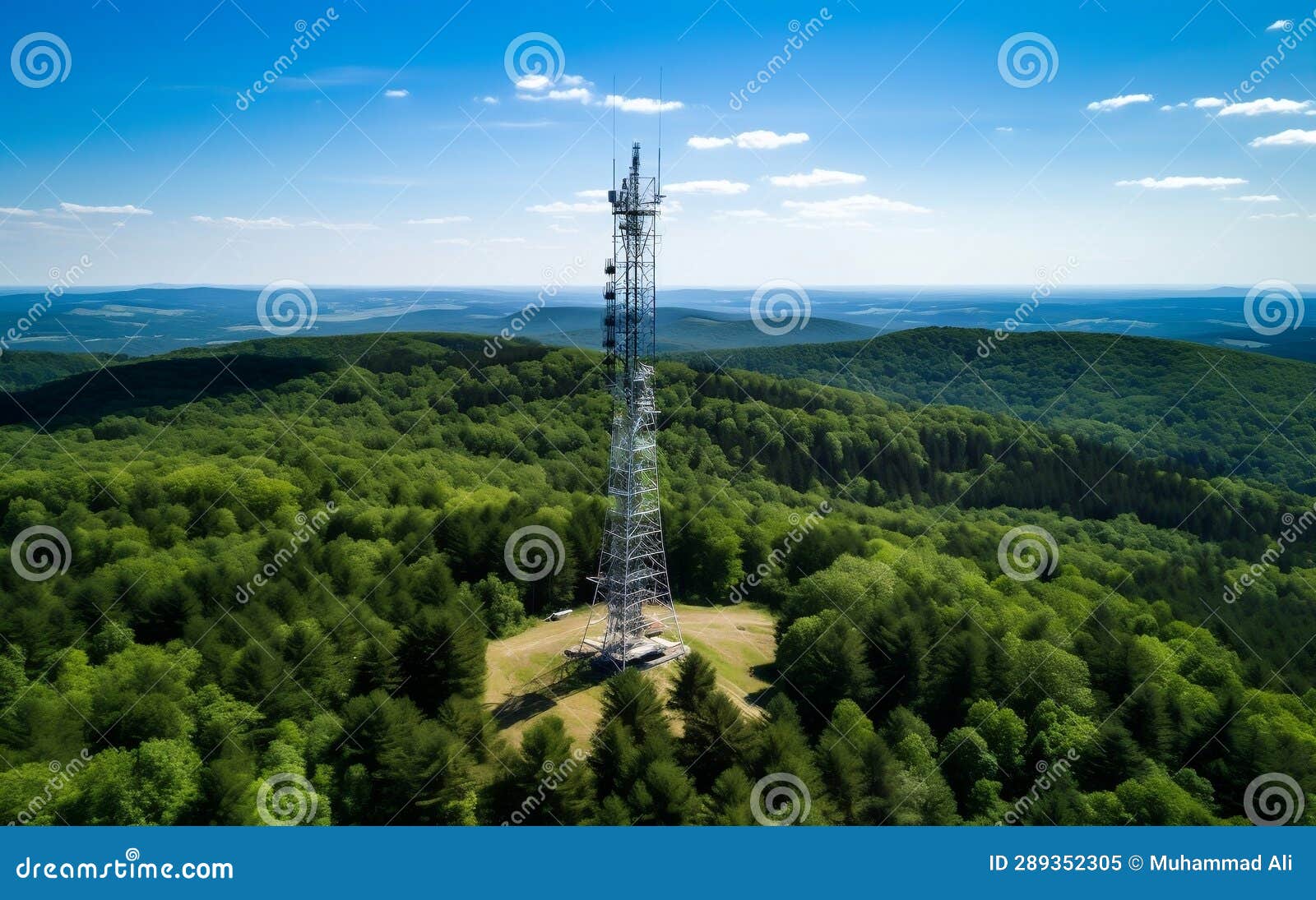 Signal In The Wilderness Cell Tower Over Biel Forest. Generative AI ...
