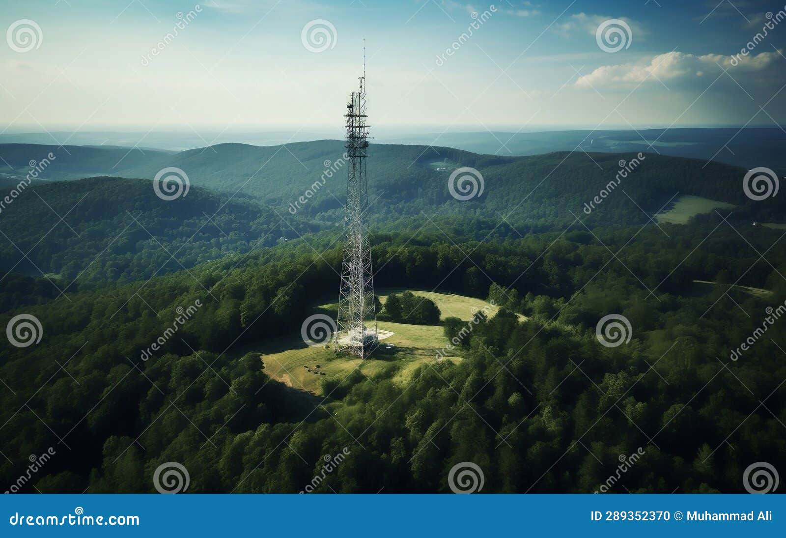 Signal In The Wilderness Cell Tower Over Biel Forest. Generative AI ...