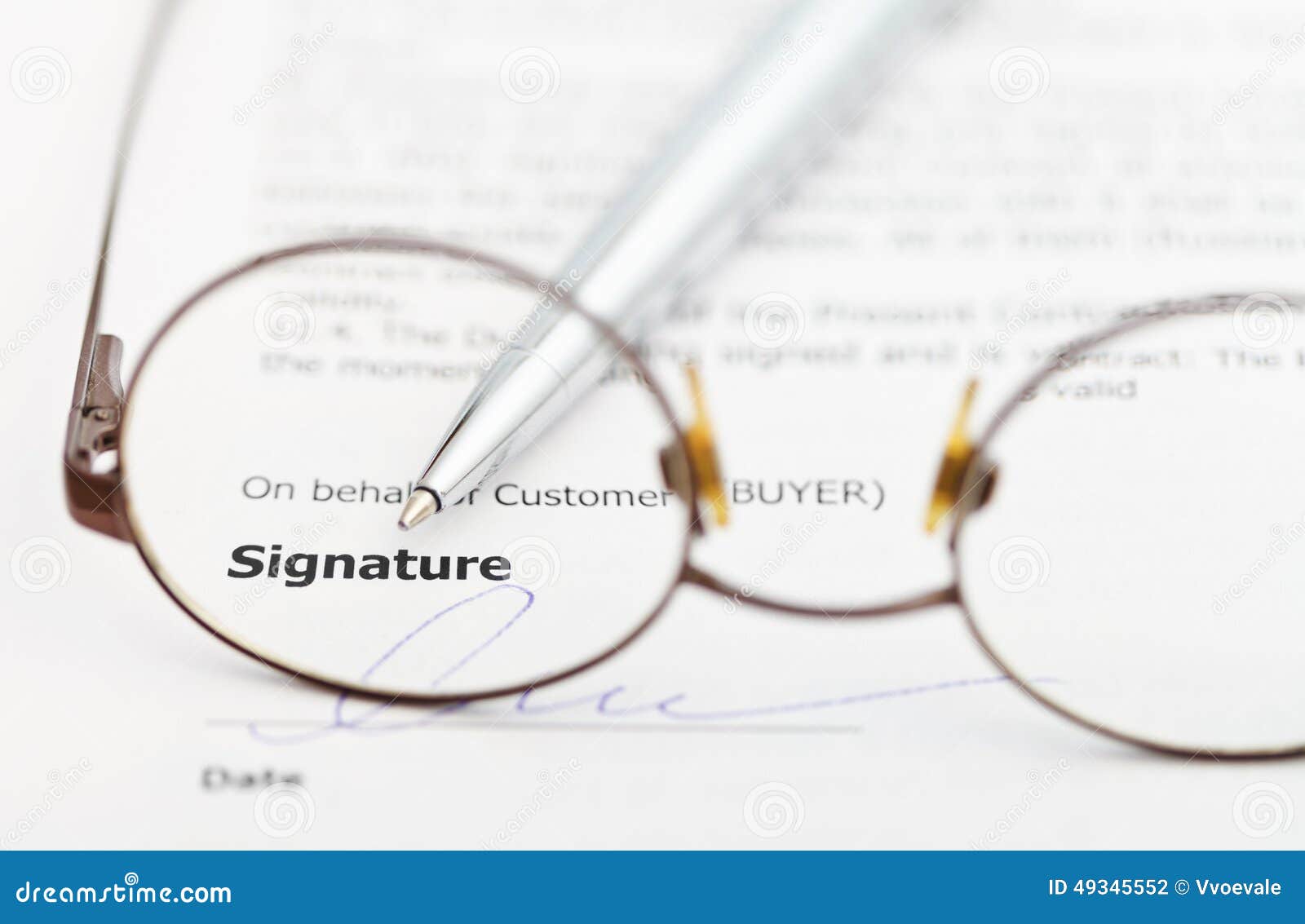 Signature Of Contract And Pen Through Eyeglasses Royalty-Free Stock ...