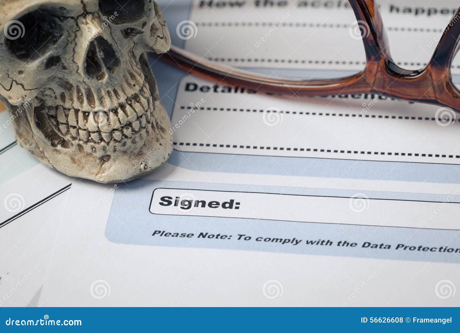 Signature Field on Document with Pen and Skull Signed Here; Document is ...