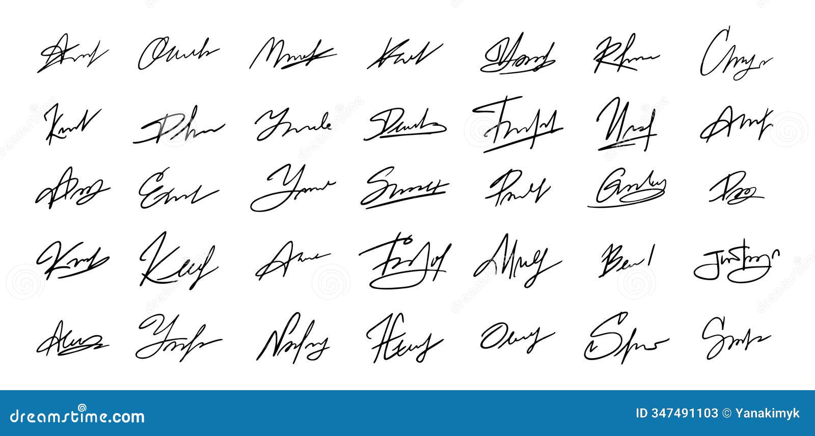 Signatures Set. Fictitious Handwritten Signatures Template For Signing ...