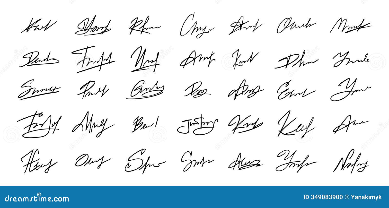 Signatures Set. Fictitious Handwritten Signatures Template for Signing ...