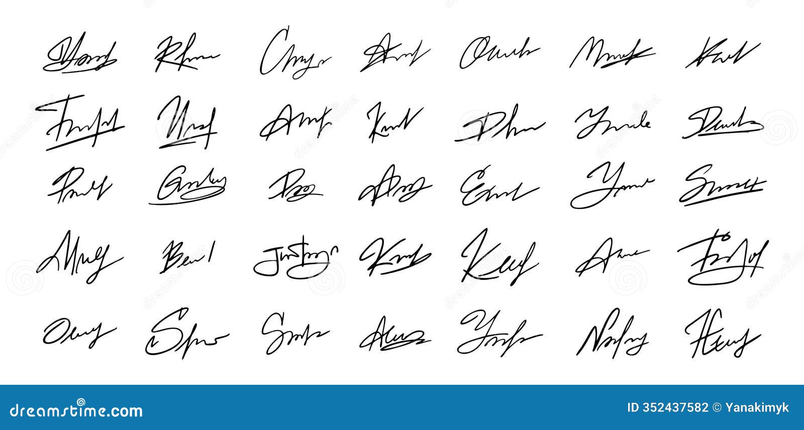 Signatures Set. Fictitious Handwritten Signatures Template for Signing ...