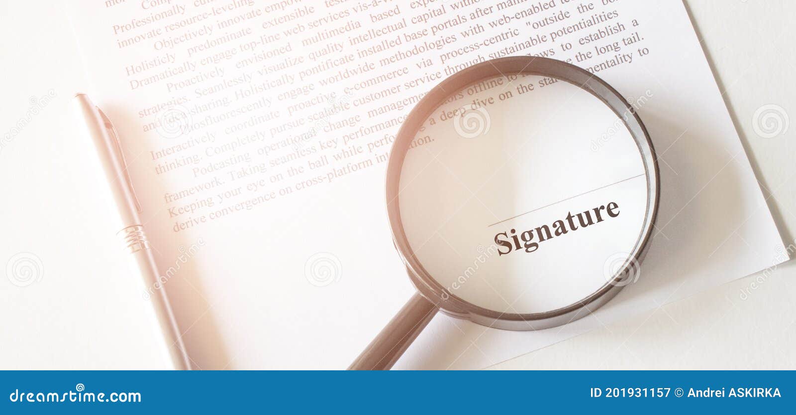 Signaure Line in Contract with Pen and Magnifying Glass Stock Image ...
