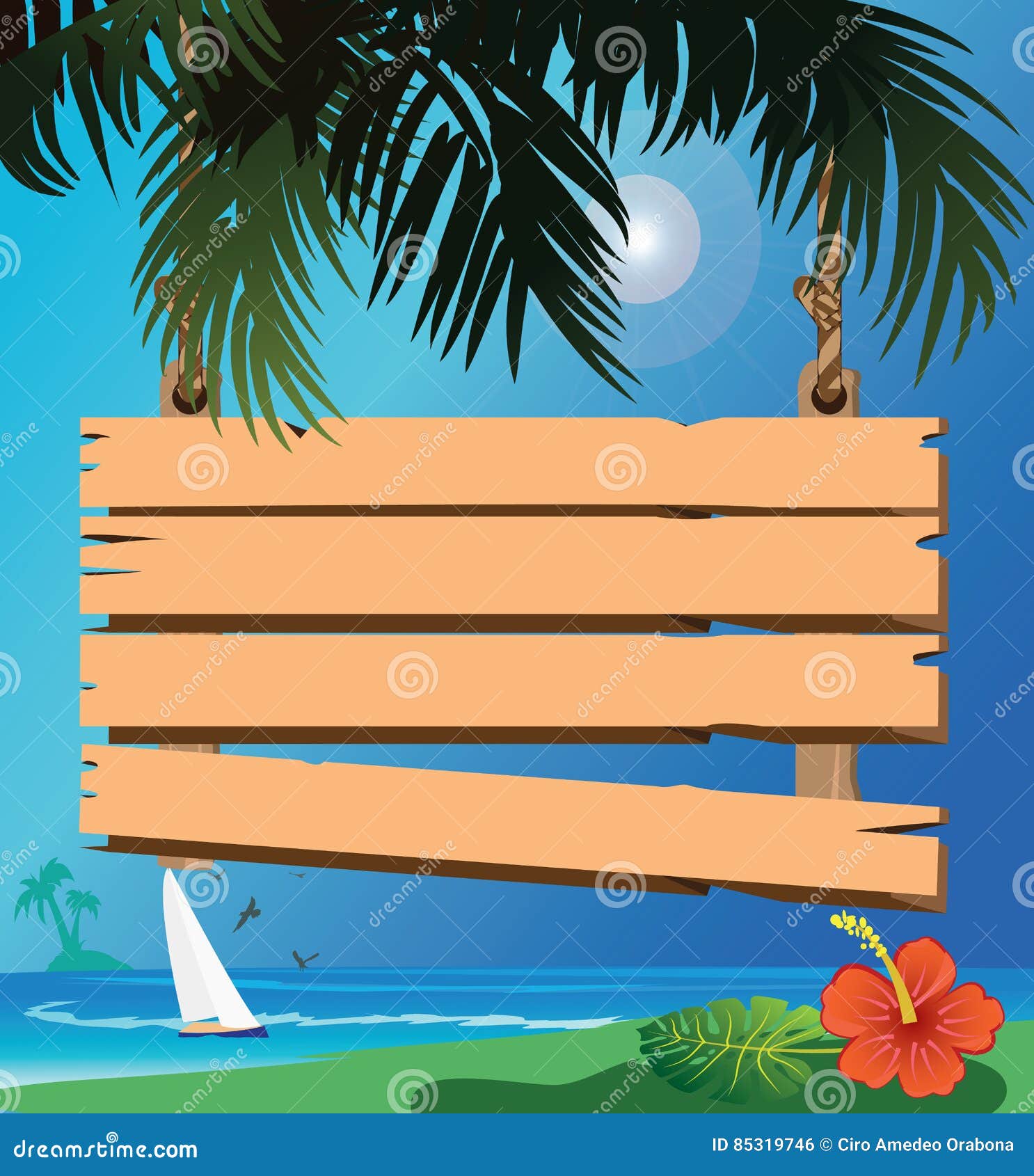 Signboard On A Beach Concept. Editable Clip Art. Vector Illustration ...