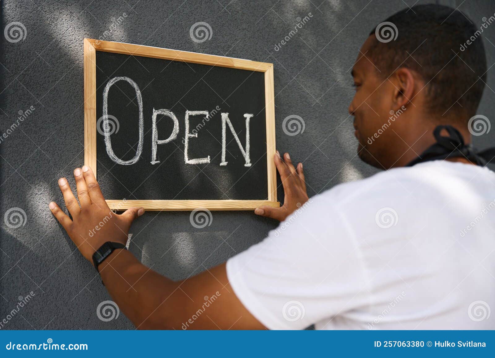 Plaque with the Word Open on the Wall Stock Photo - Image of welcome ...
