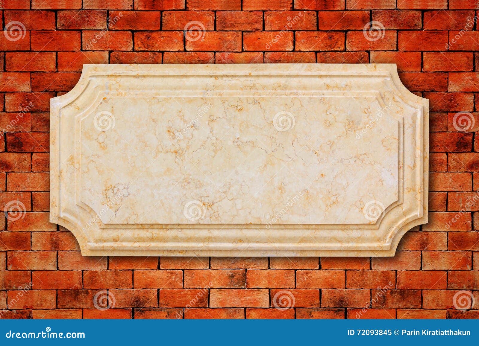 A Signboard Marble on Brick Wall. Stock Image - Image of material ...