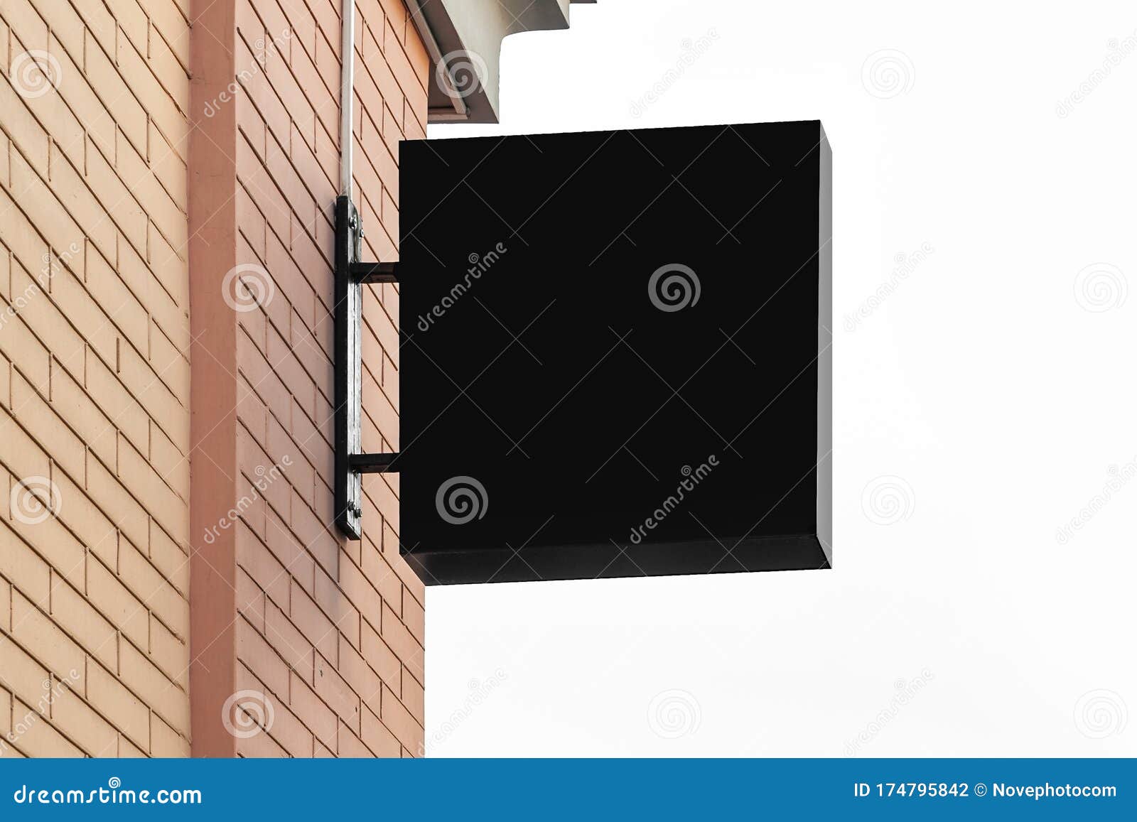 Signboard Mockup. Square Black Signboard of the Store on the Wall of ...