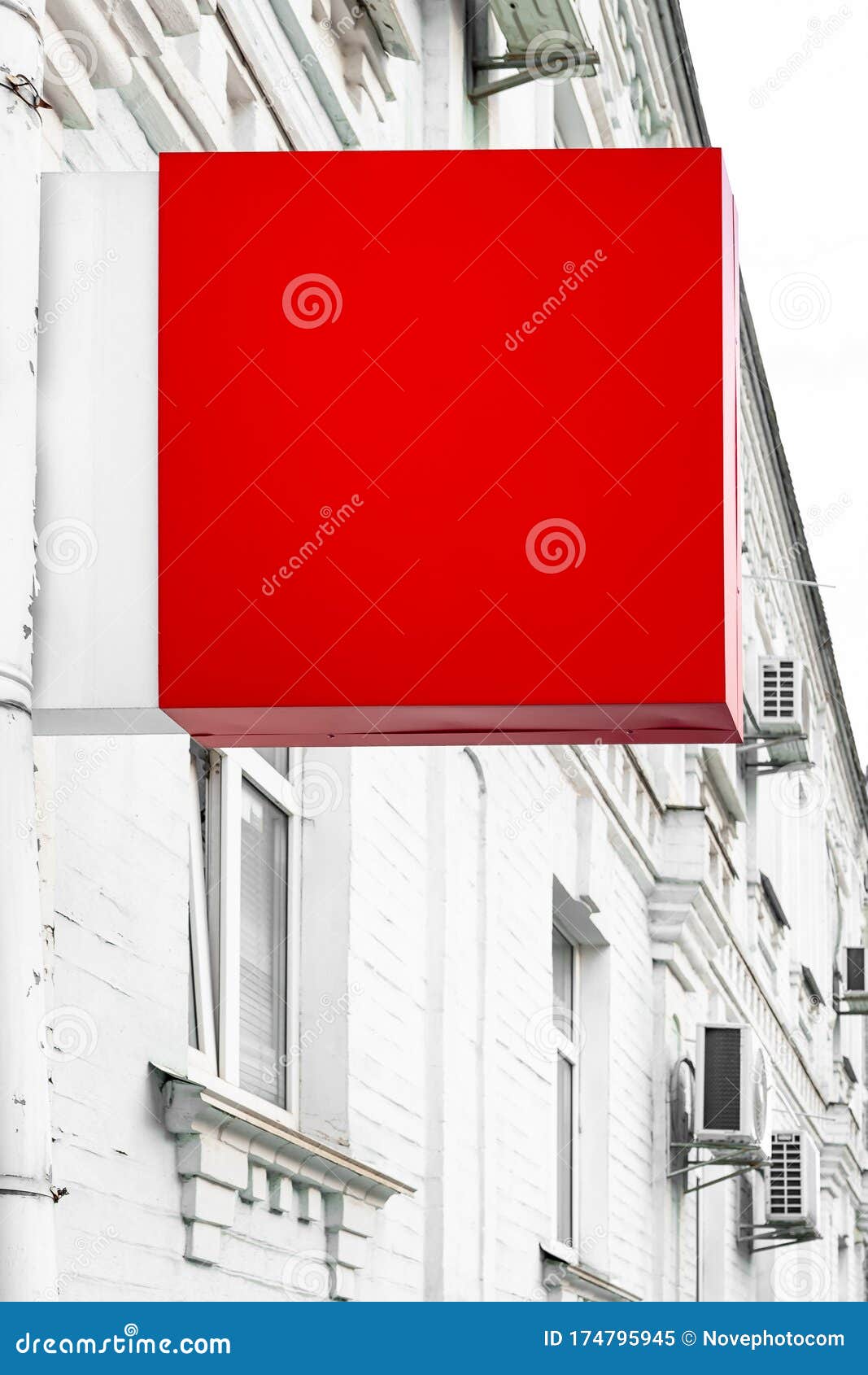 Signboard Mockup. Square Red Sign of a Store on the Wall of a House ...