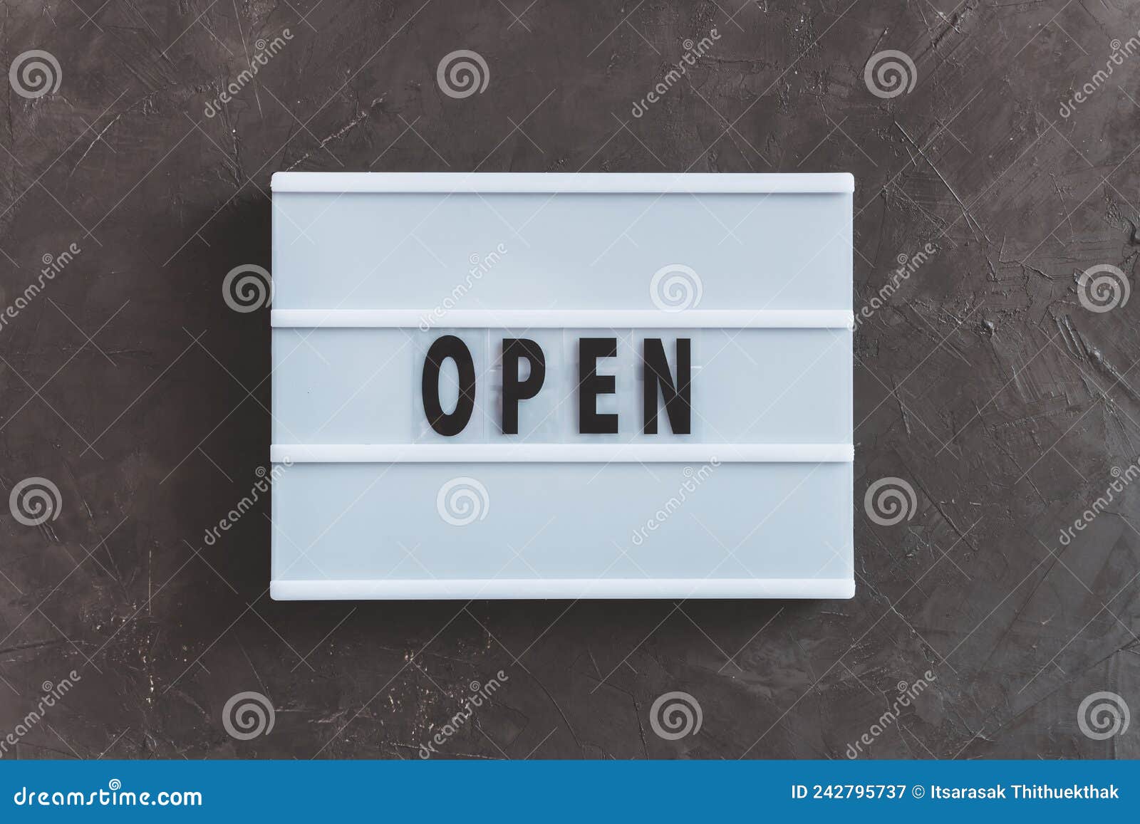 Signboard OPEN of Lightbox on Black Wall Concrete Background Stock ...