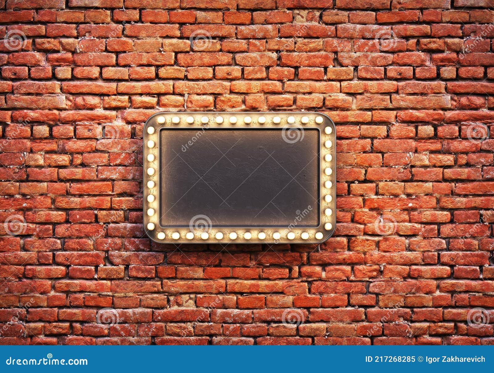 Signboards in Different Form with Lighting on the Brick Wall. Stock ...