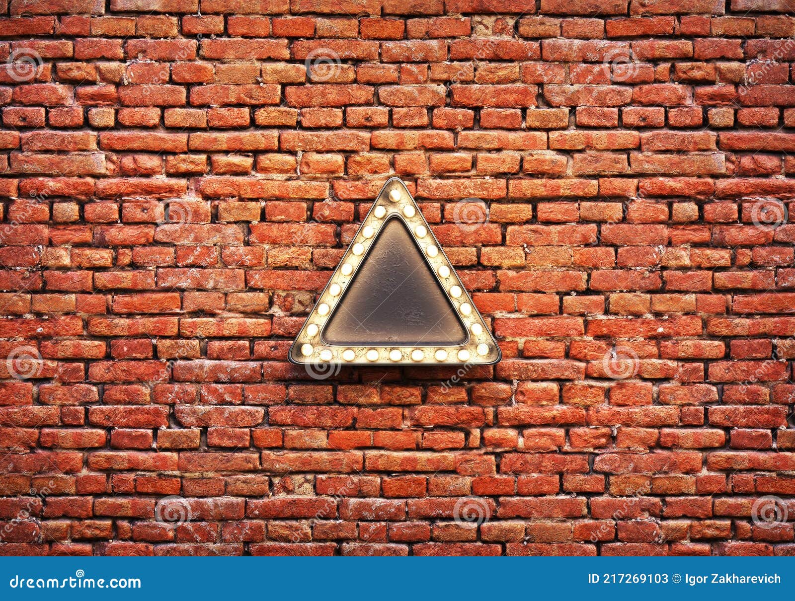 Signboards in Different Form with Lighting on the Brick Wall. Stock ...