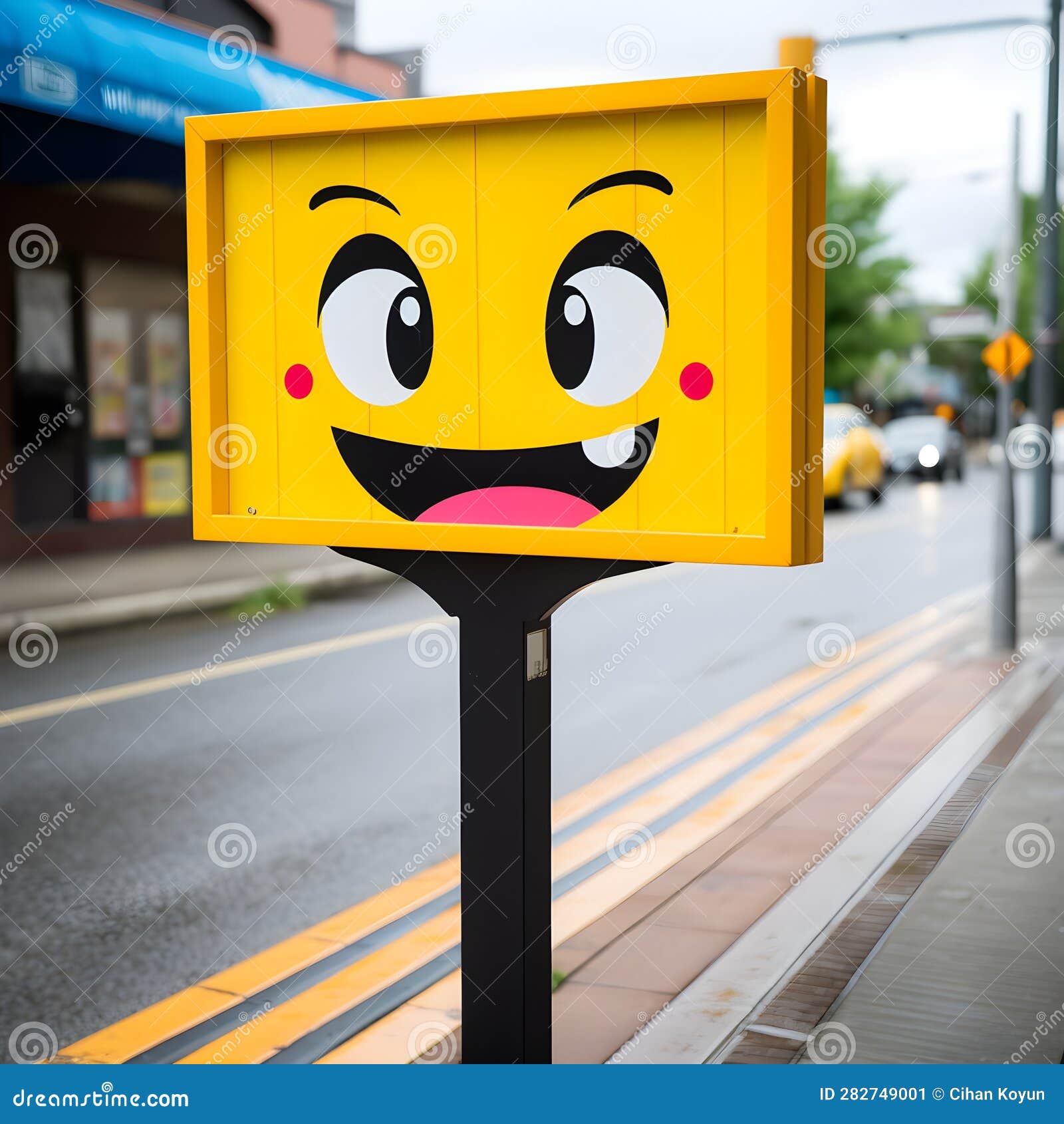 Signboards Featuring a Captivating Range of Expressive Emojis Stock ...