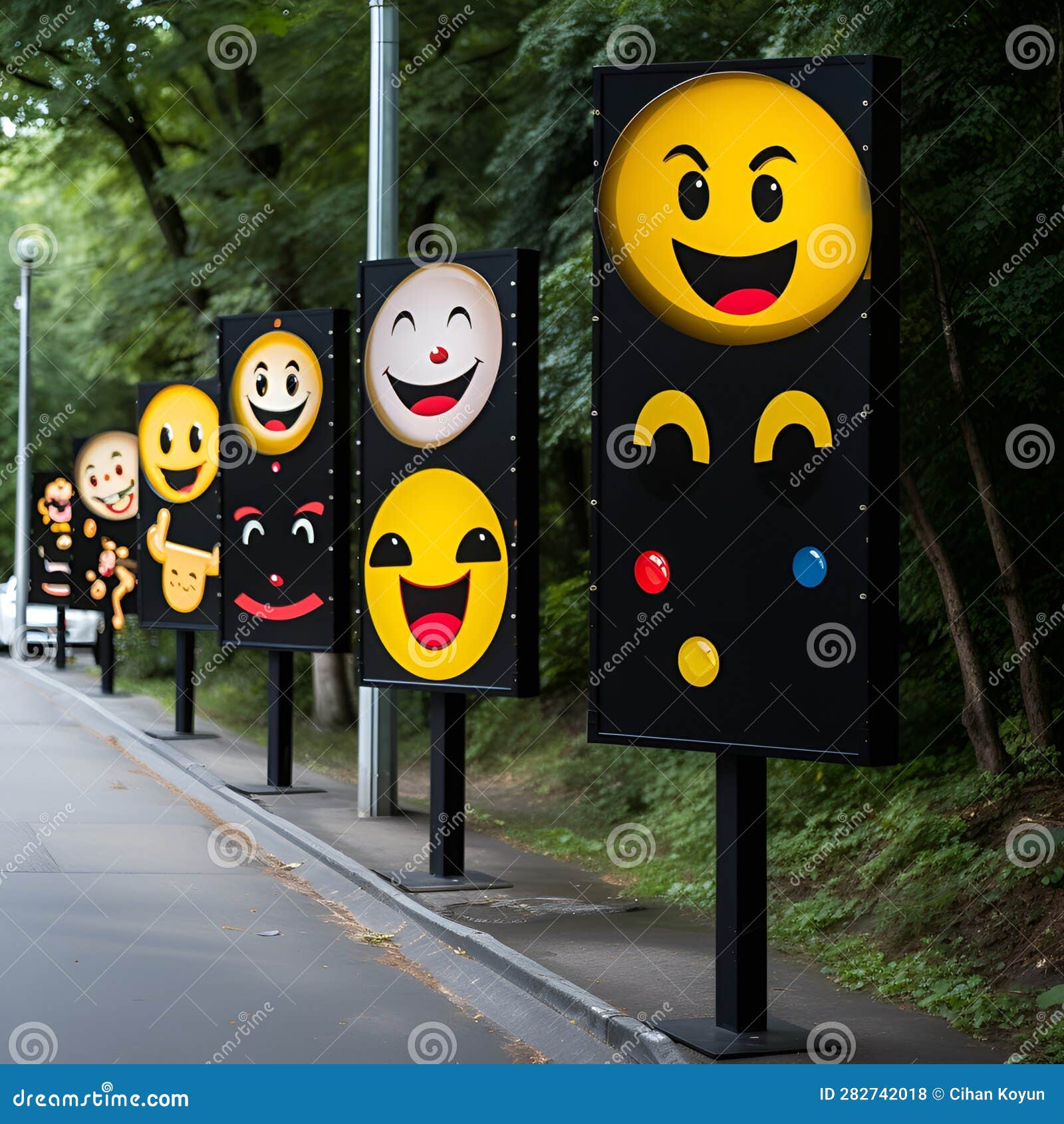 Signboards Showcasing a Range of Emotive Emojis Stock Photo - Image of ...