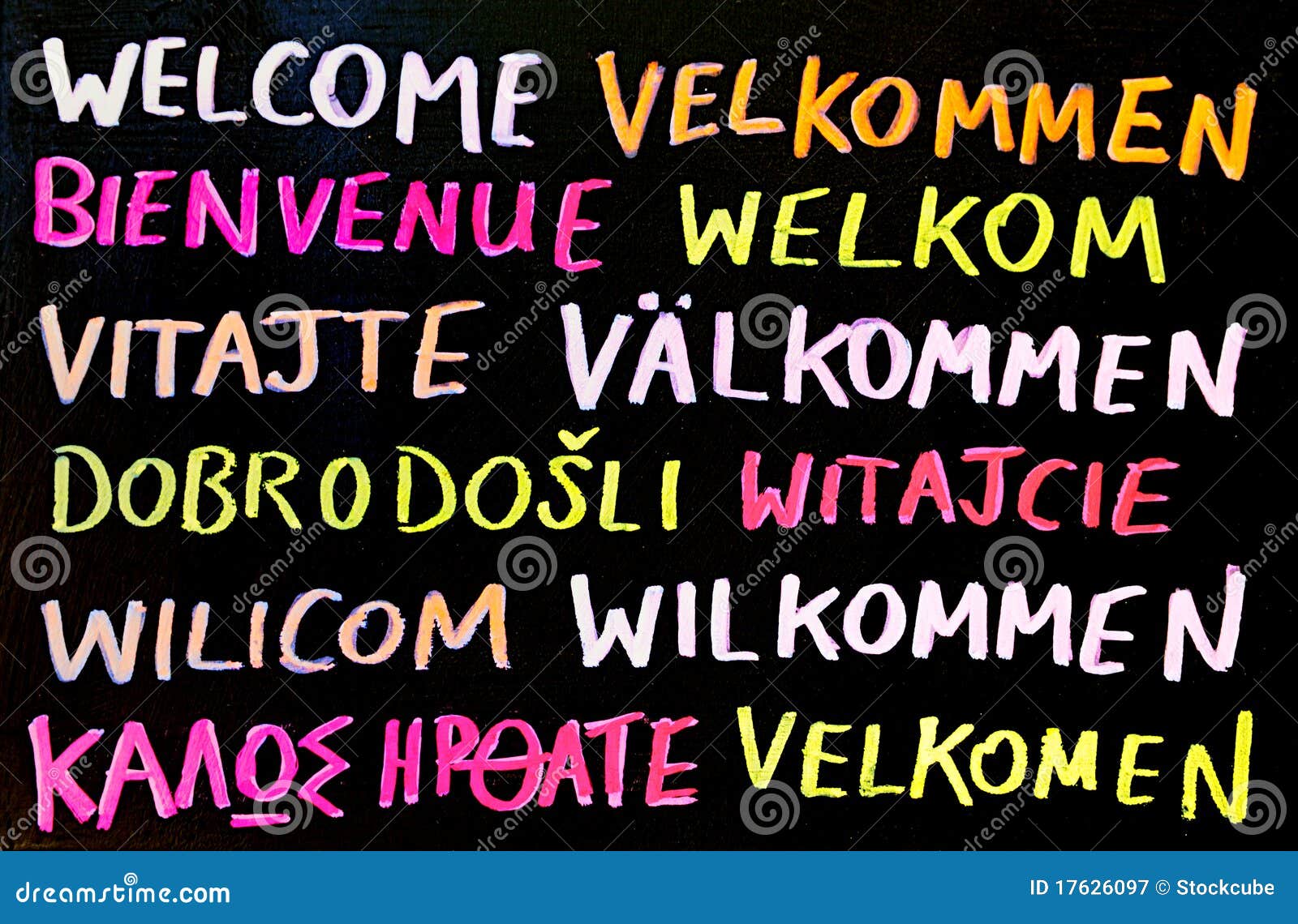Signe bienvenu multilingue image stock. Image du couleur - 17626097