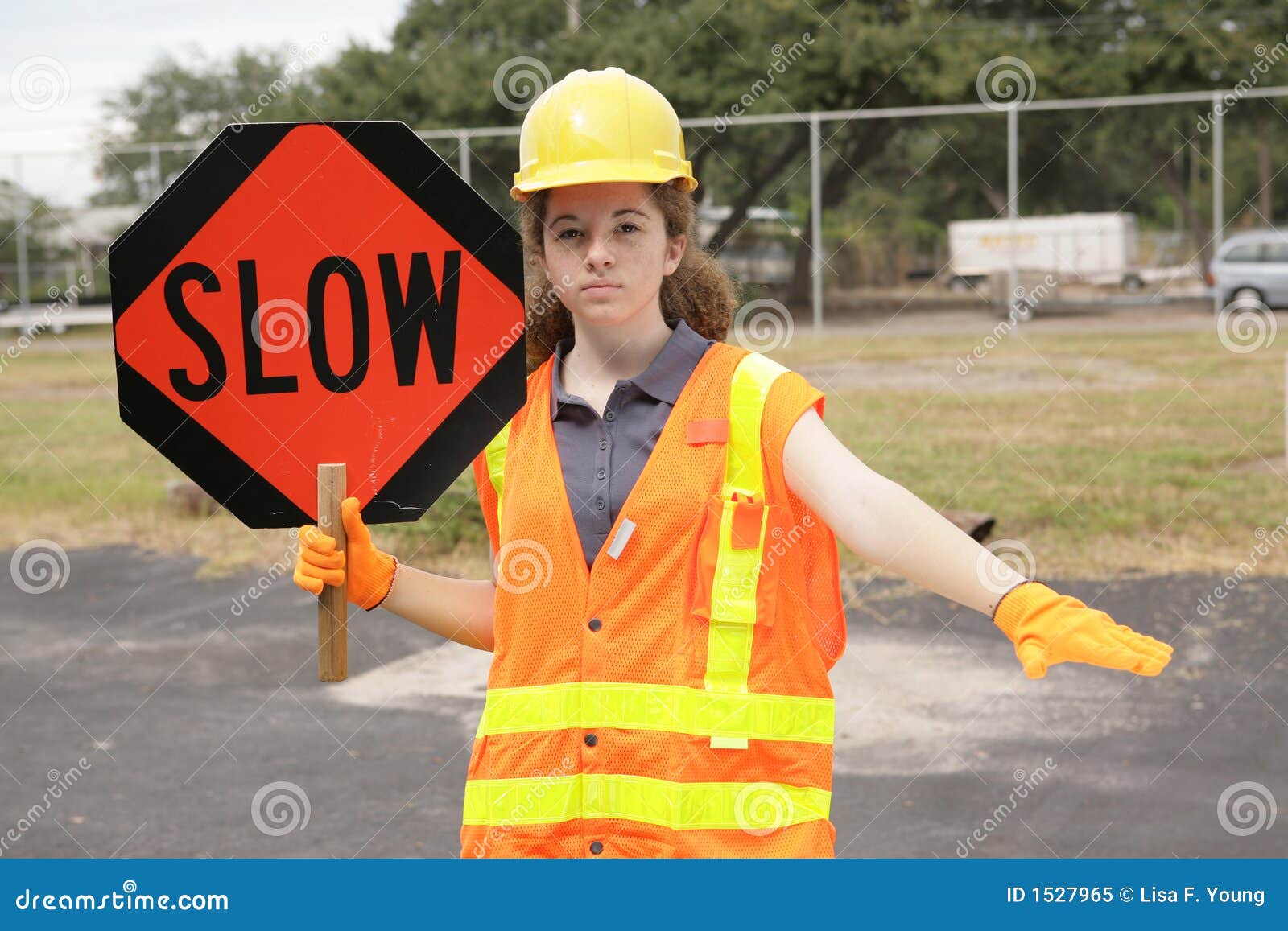 Signe lent de construction image stock. Image du vêtement - 1527965