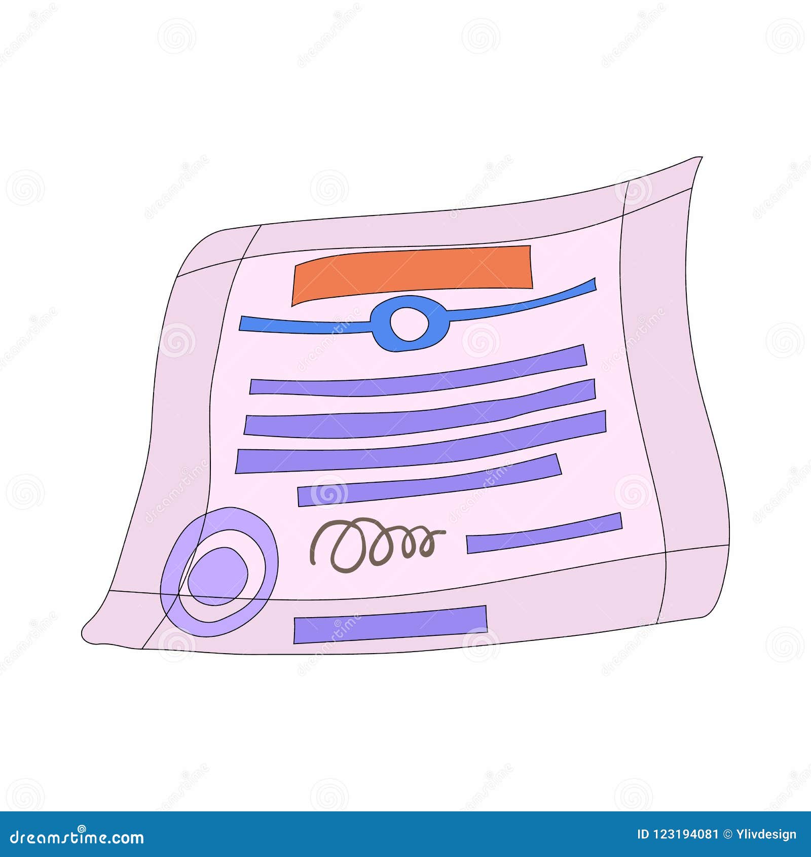 Signed and Sealed Document Icon, Cartoon Style Stock Illustration ...
