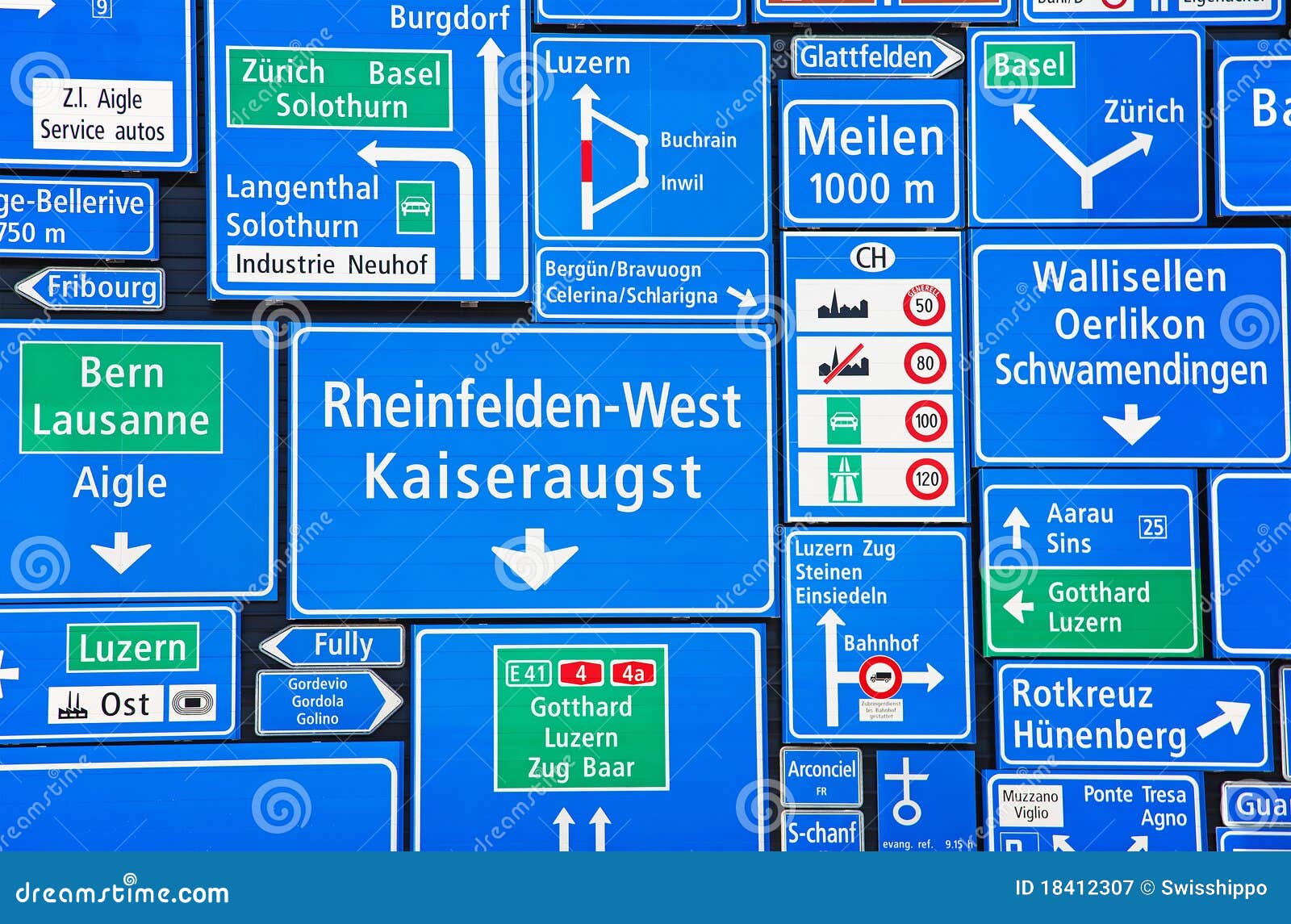 Signes de route suisses image stock. Image du distance - 18412307