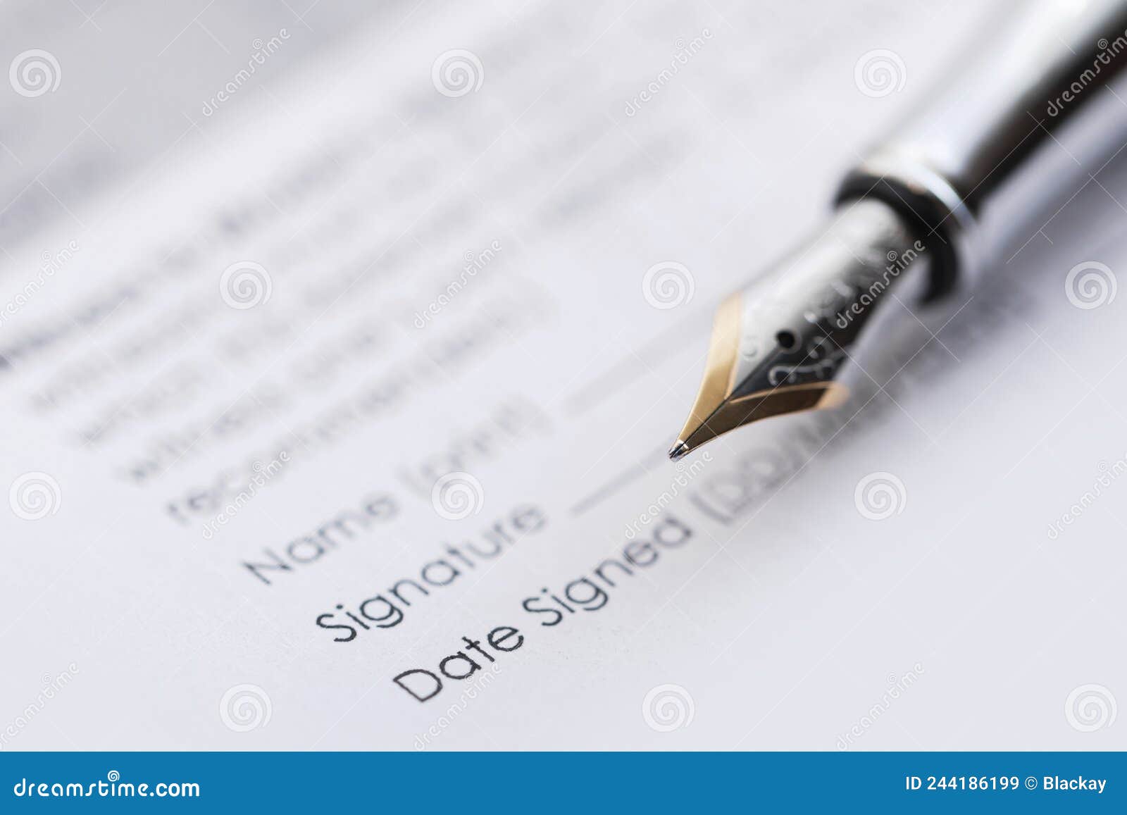 Signing the Business Contract. Fountain Pen and Document. Stock Image ...