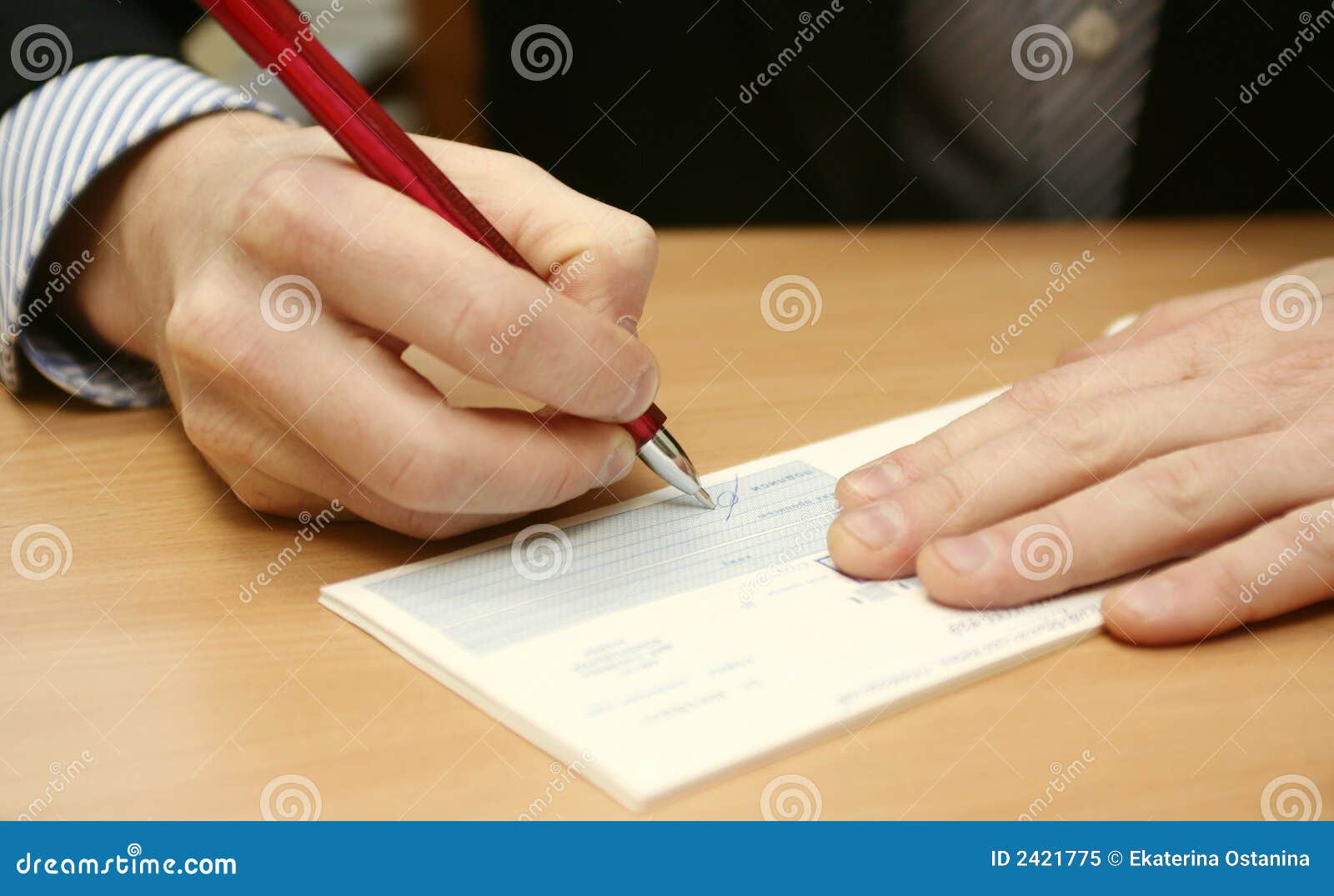 Signing of the check stock image. Image of pencil, work - 2421775