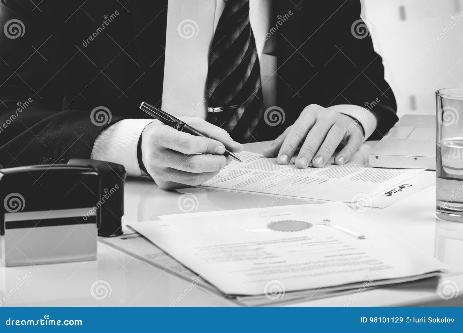 Signing Contract. Lawyer or Notar on His Workplace Stock Image - Image ...