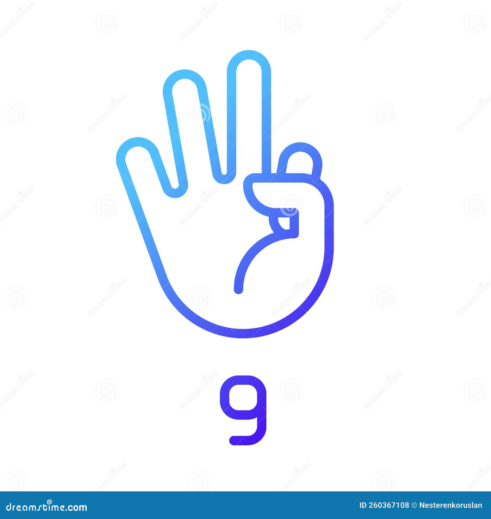 Signing Digit Nine in ASL Pixel Perfect Gradient Linear Vector Icon ...