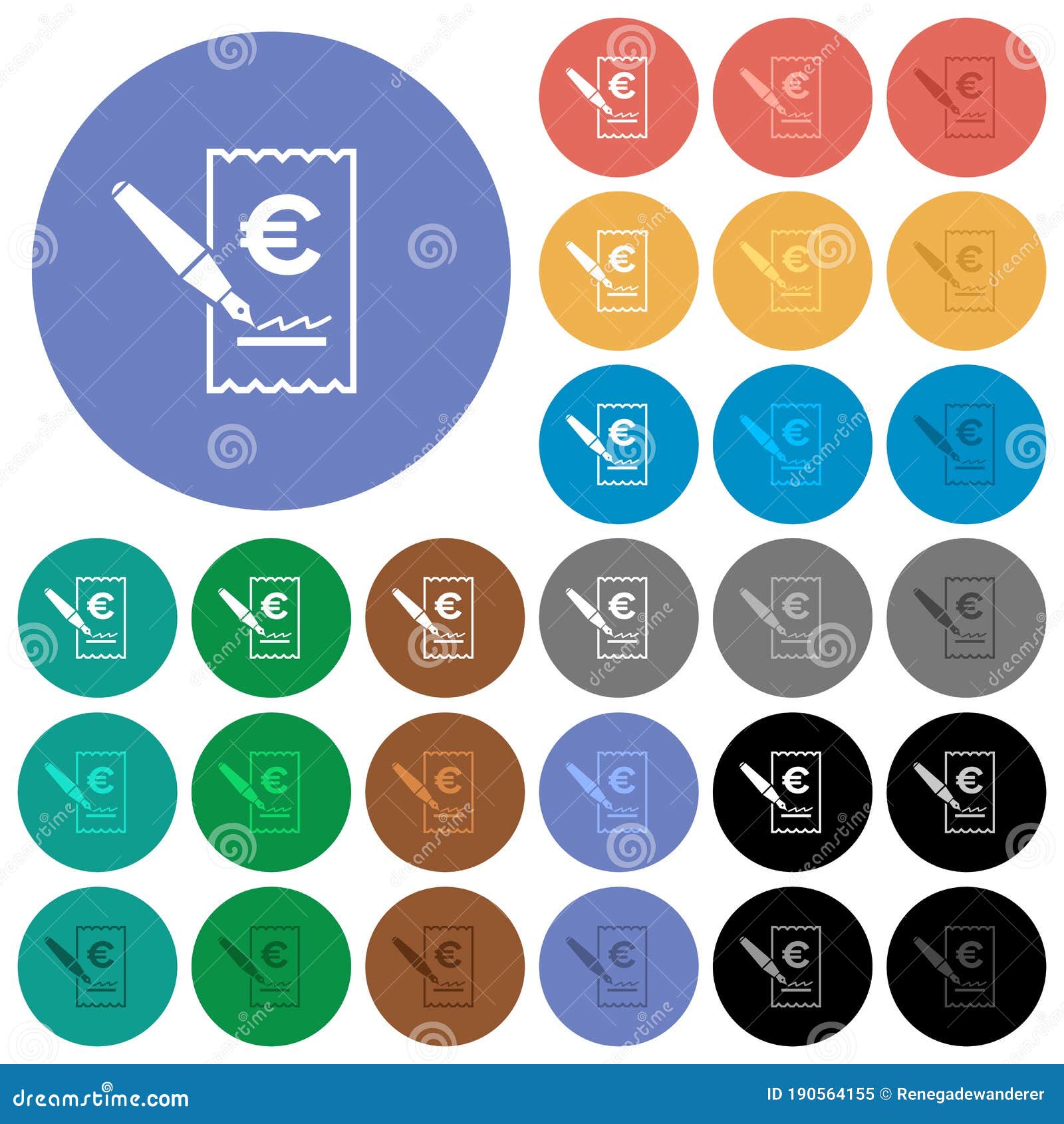 Signing Euro Cheque Round Flat Multi Colored Icons Stock Vector ...
