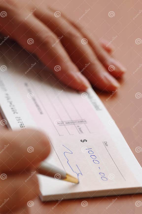 Signing a money cheque stock photo. Image of finger, deposit - 2126960
