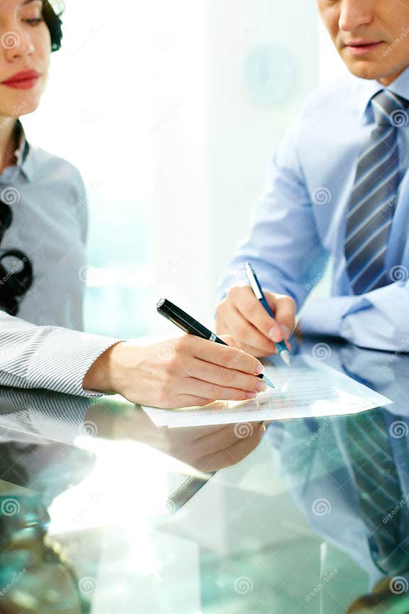 Signing a paper stock photo. Image of arms, paper, colleague - 26279054