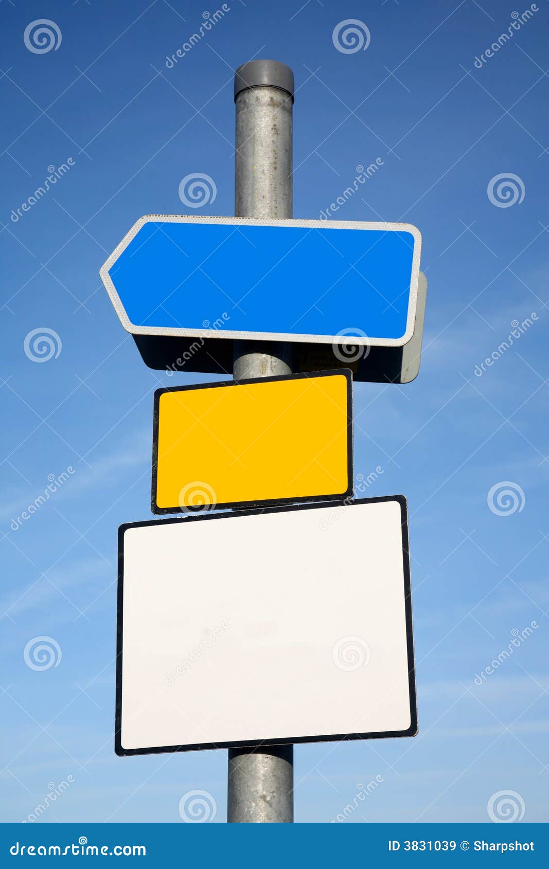 Signpost with 3 Blank Signs. Stock Image - Image of multi, yellow: 3831039