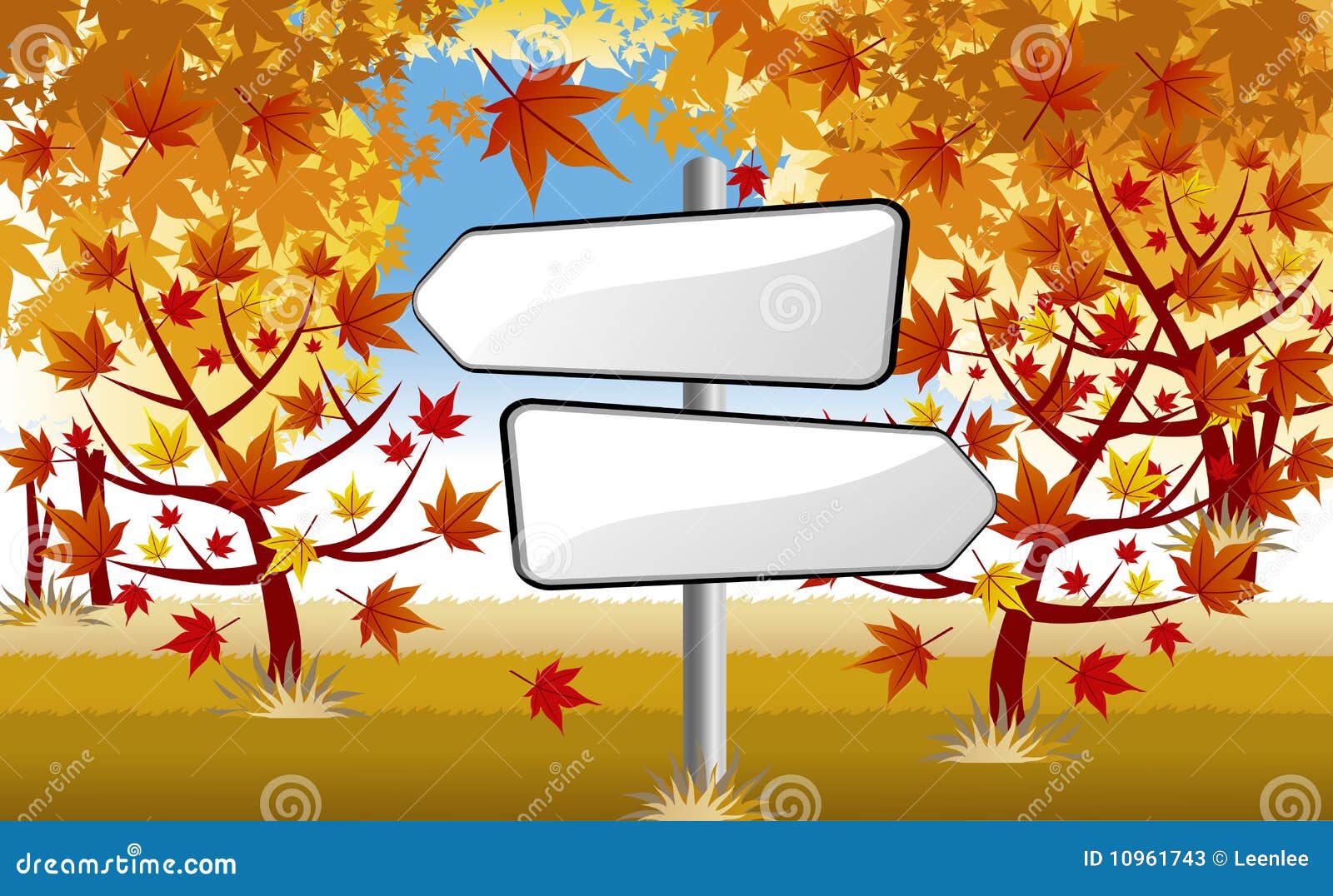 Signpost in autumn forest stock vector. Illustration of board - 10961743