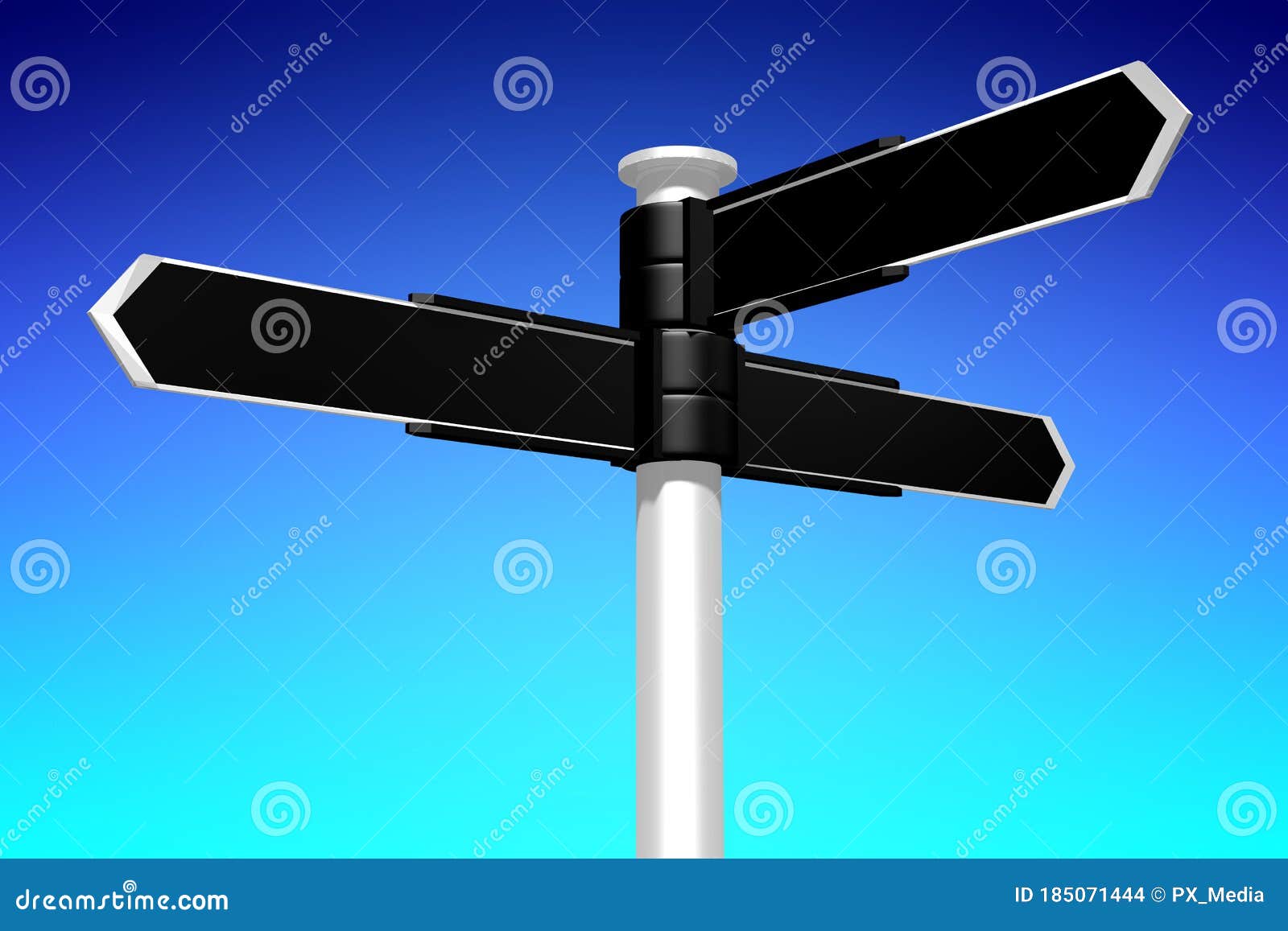 Signpost with Three Black Arrows, Abstract Blue Sky Stock Illustration ...