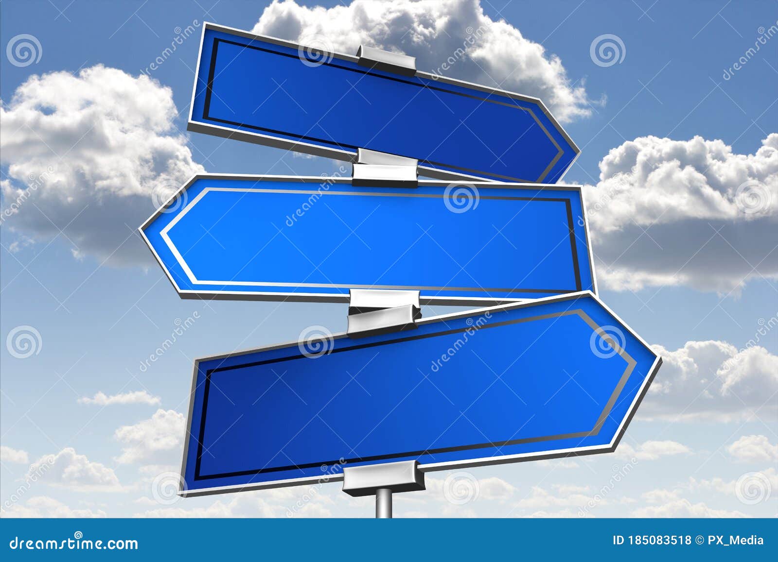 Signpost with Three Blue Arrows, Sky in Background Stock Illustration ...