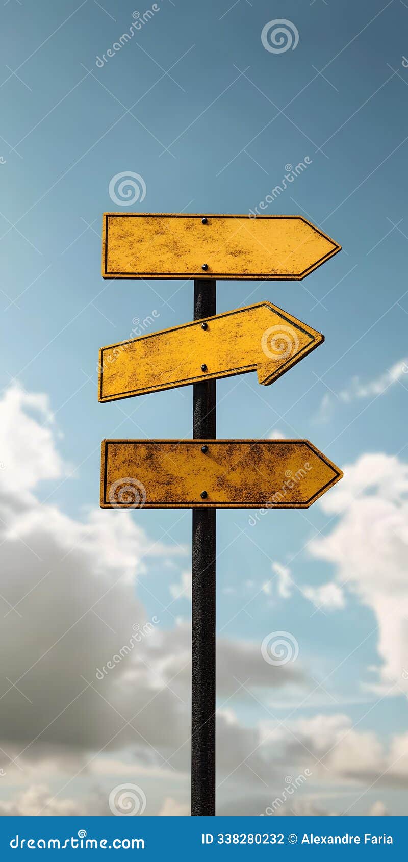 Signpost with Directional Arrows Against Blue Sky Stock Illustration ...
