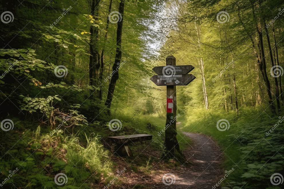 Signpost in a Forest, with a Map of the Surrounding Area Stock ...