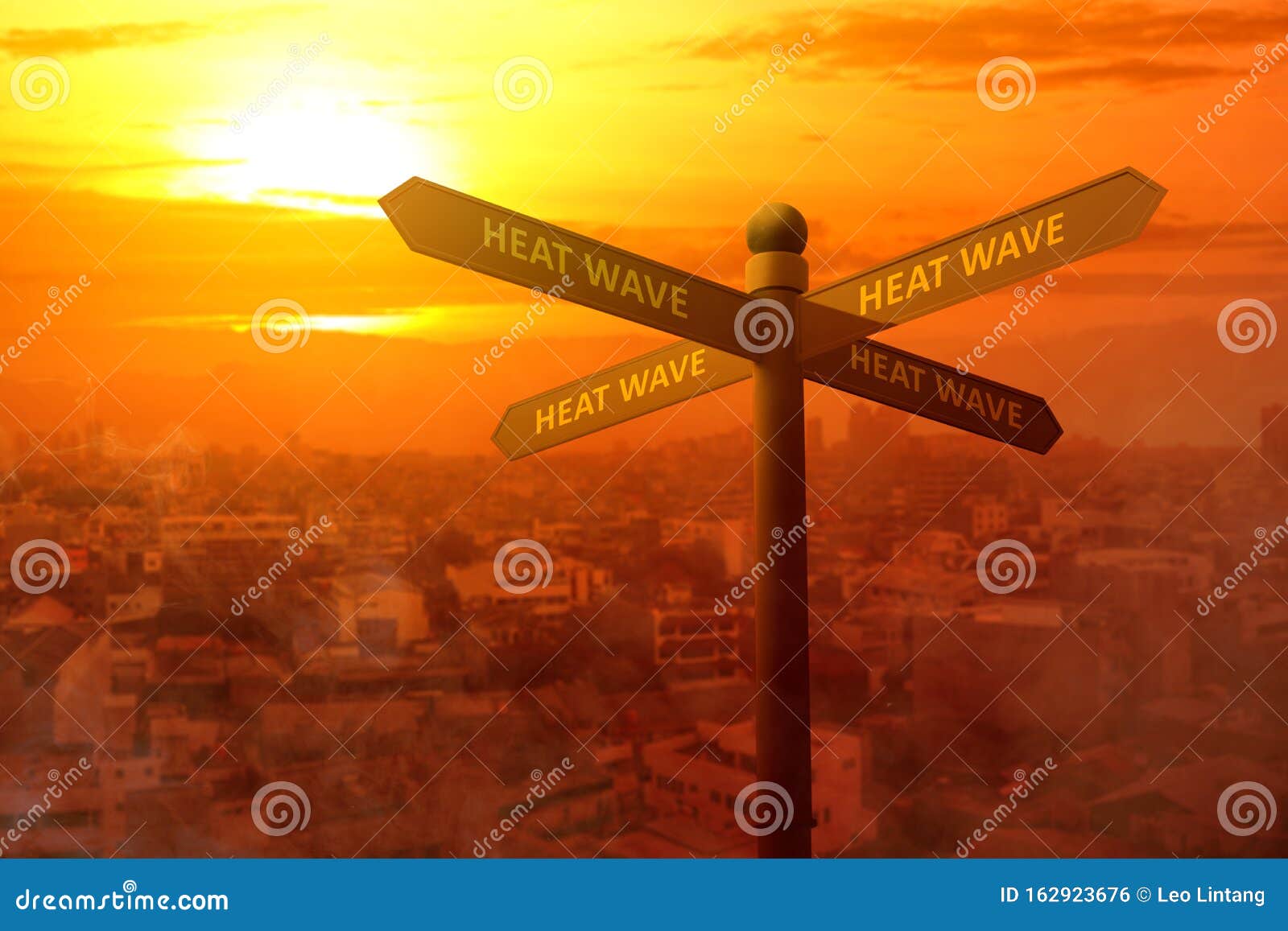 Signpost with a Heatwave Text Direction on the City with the Glowing ...