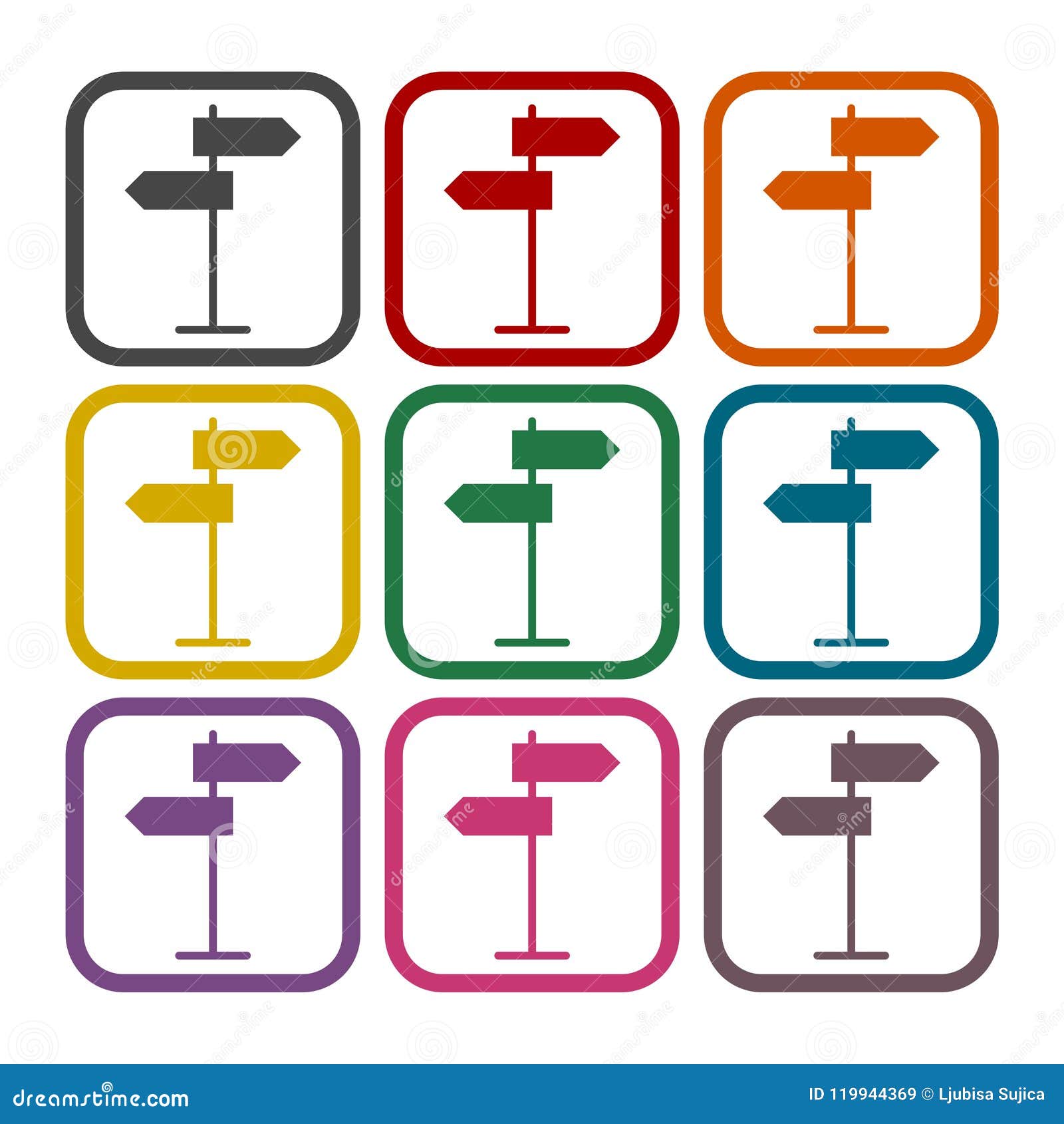 Signpost Icon or Logo Line Art Style Set Stock Vector - Illustration of ...