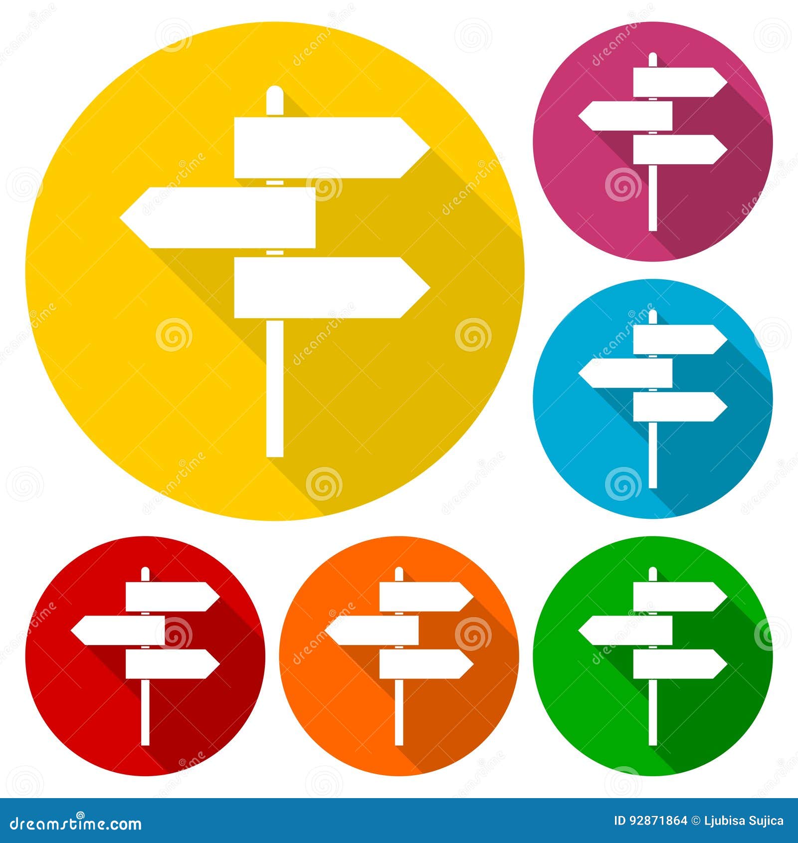 Signpost Icon, Pointer Symbol Set with Long Shadow Stock Vector ...