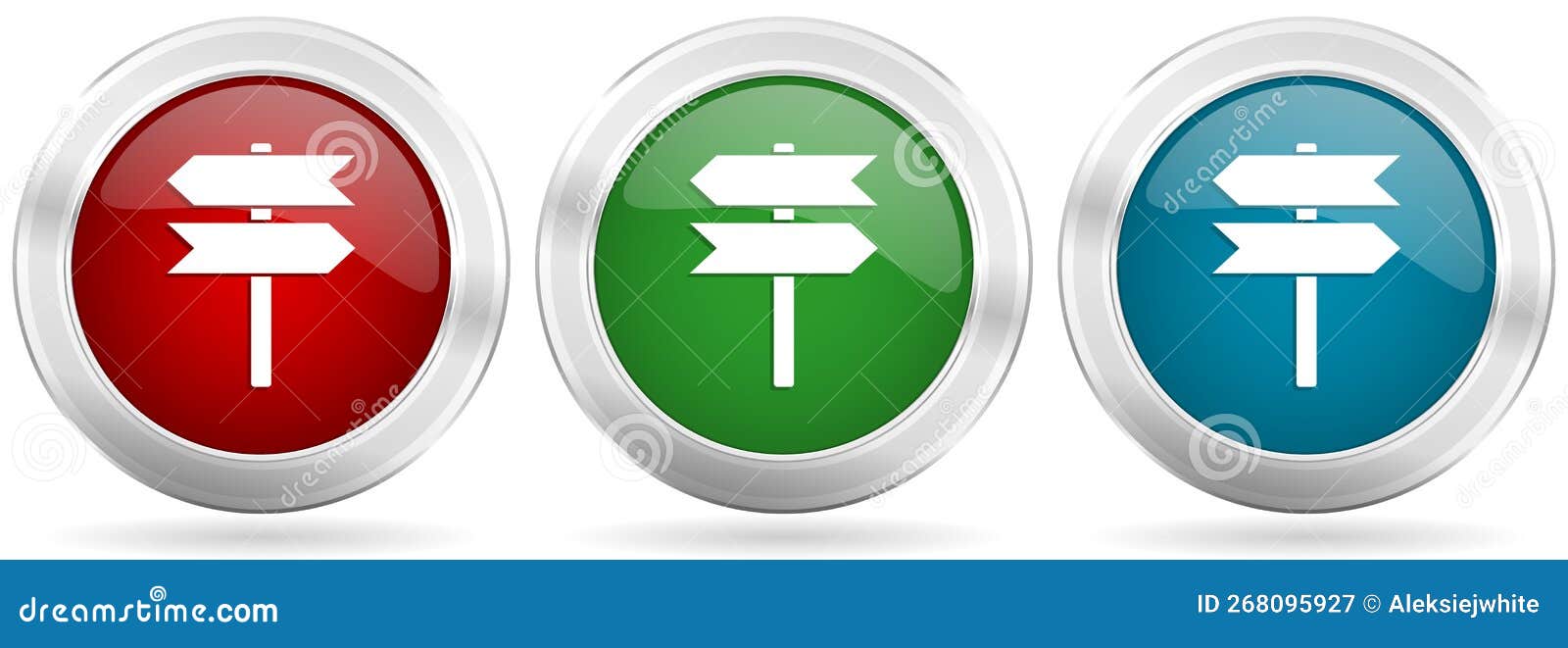 Signpost, Information, Post Vector Icon Set. Red, Blue And Green Silver ...