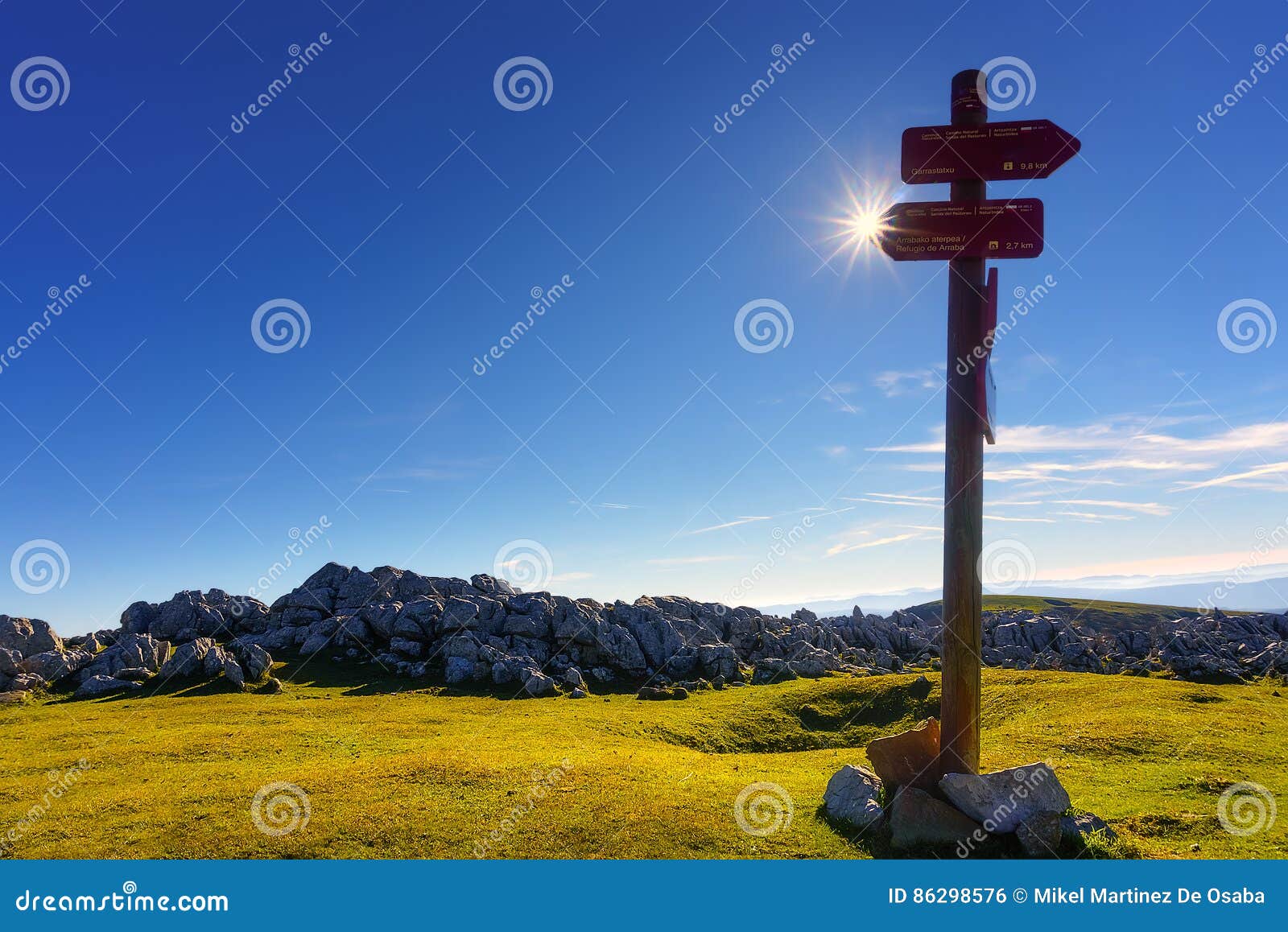 Signpost in the mountain stock photo. Image of wooden - 86298576
