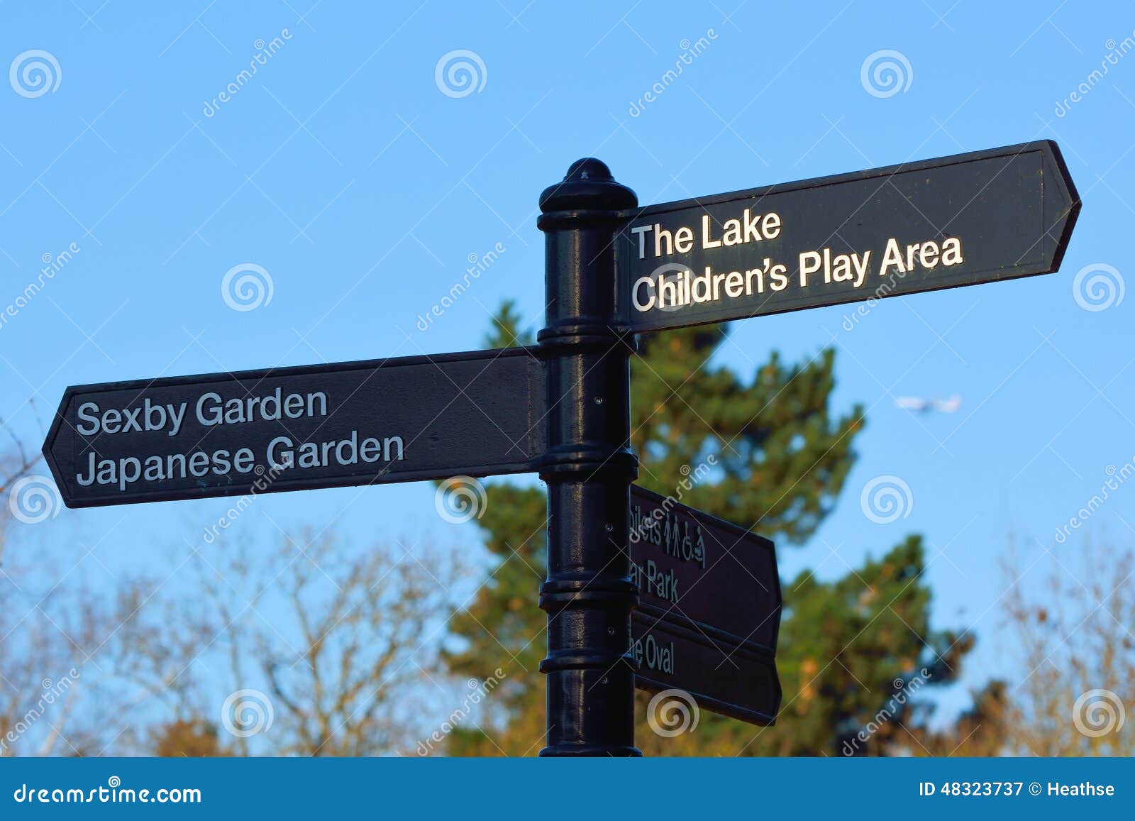 Signpost in park stock image. Image of directions, indicator - 48323737