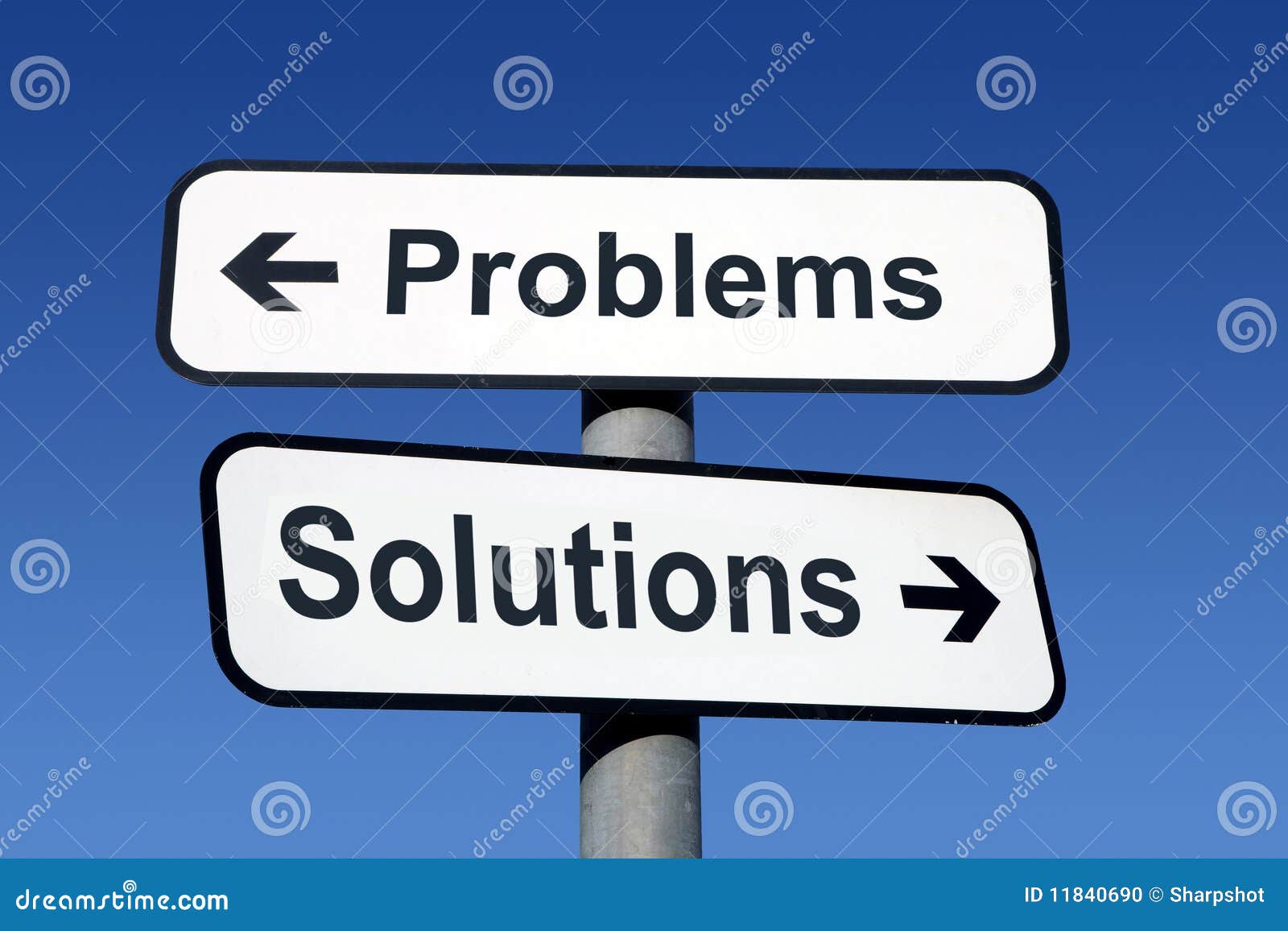 Signpost Pointing To Problems and Solutions. Stock Photo - Image of ...
