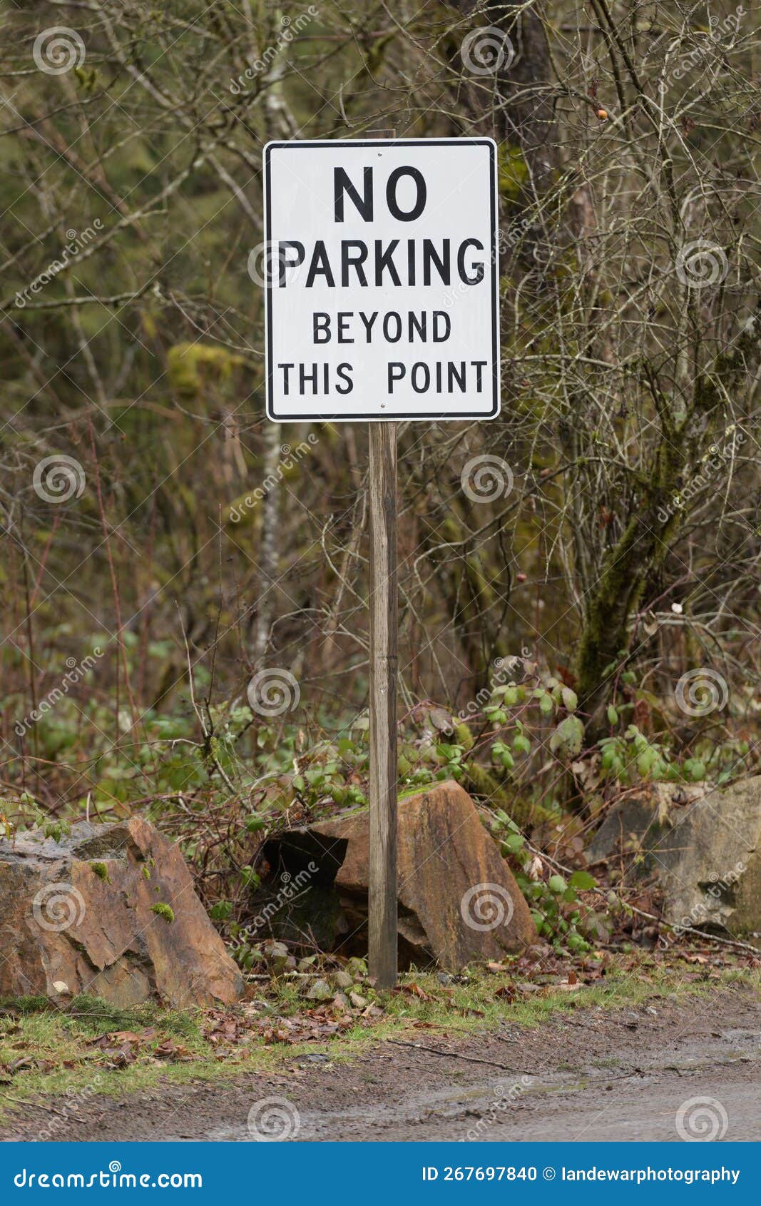 Signpost in Rural Setting with Text No Parking Beyond this Point Stock ...
