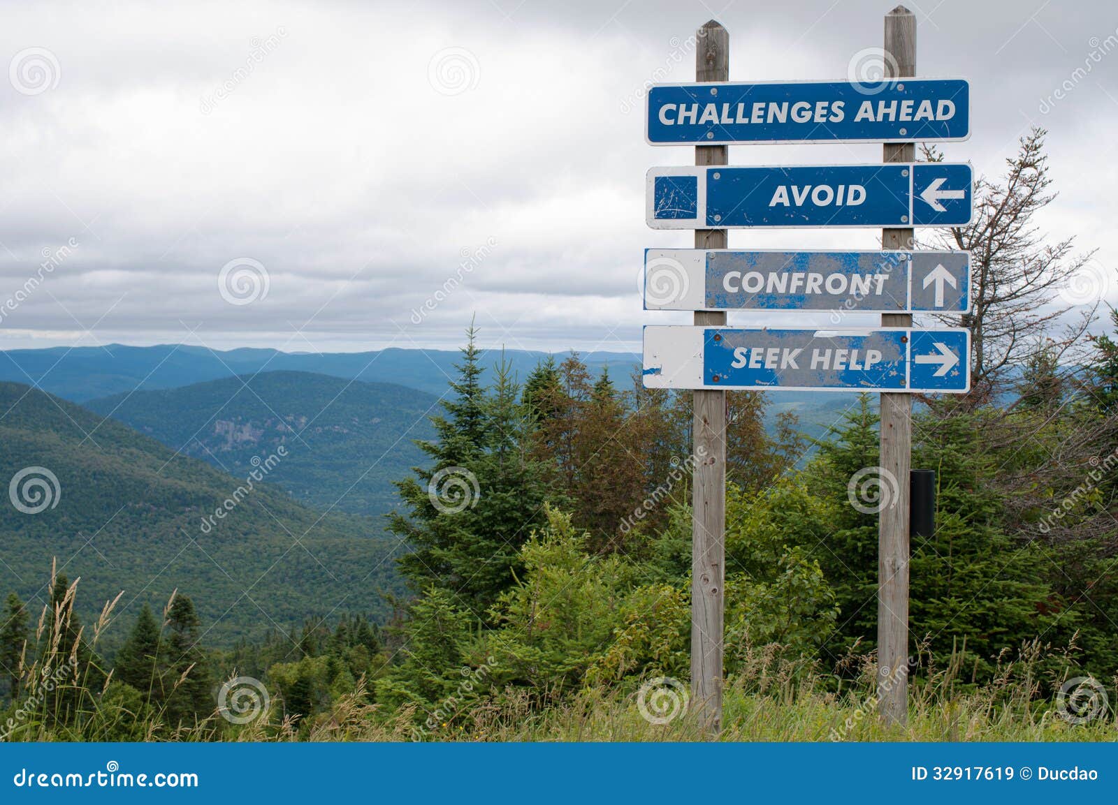 Signpost Showing Challenges Ahead and Three Options Stock Image - Image ...