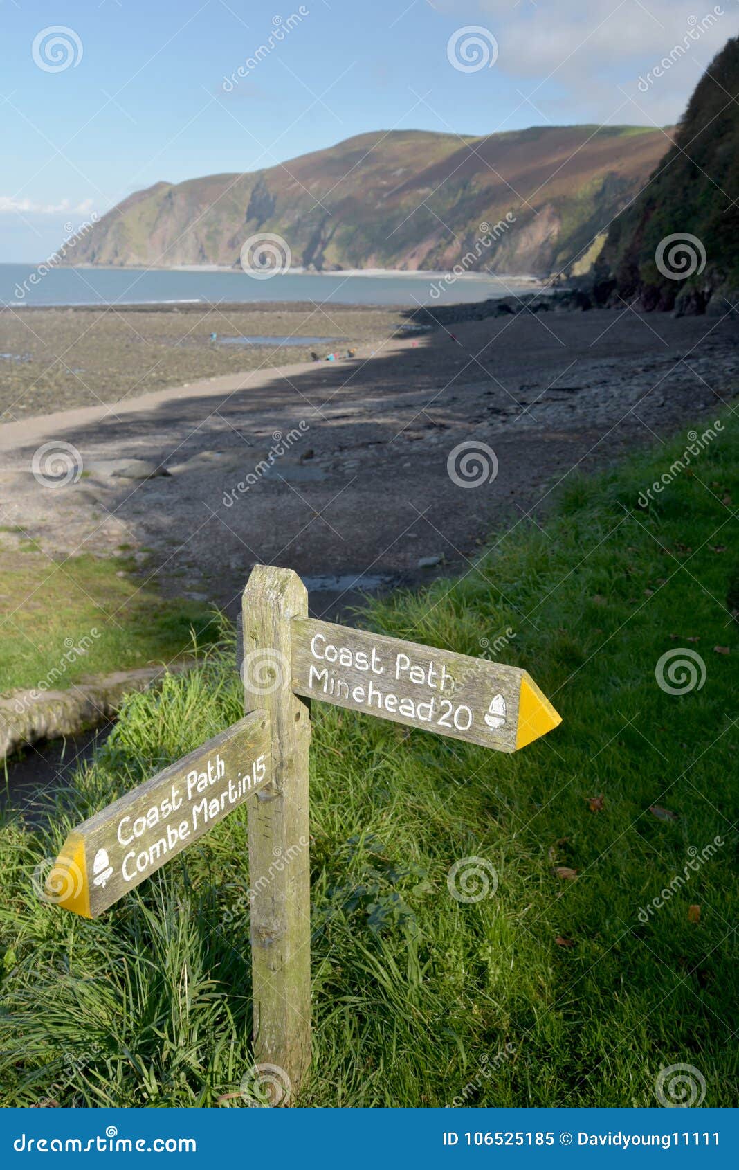 Signpost on the South West Coast Path, Lynmouth, Exmoor, North Devon ...